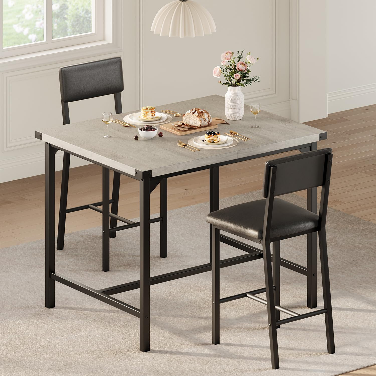 Studyset 3-Piece Dining Table Set W/Footrest & Backrest,Bar Table Set ...