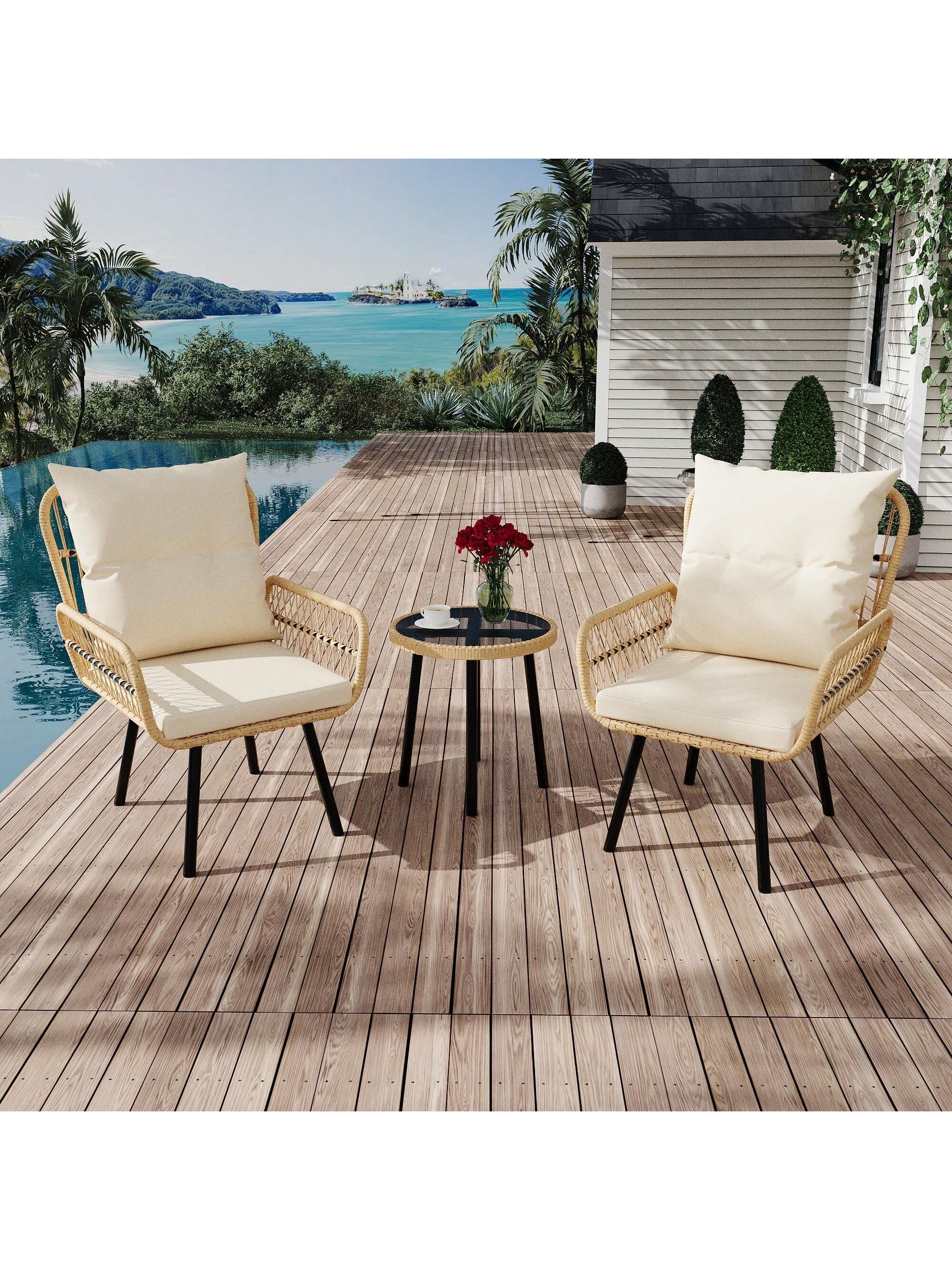 Studyset 3 Piece Outdoor Wicker Patio Bistro Set,All-Weather Balcony ...