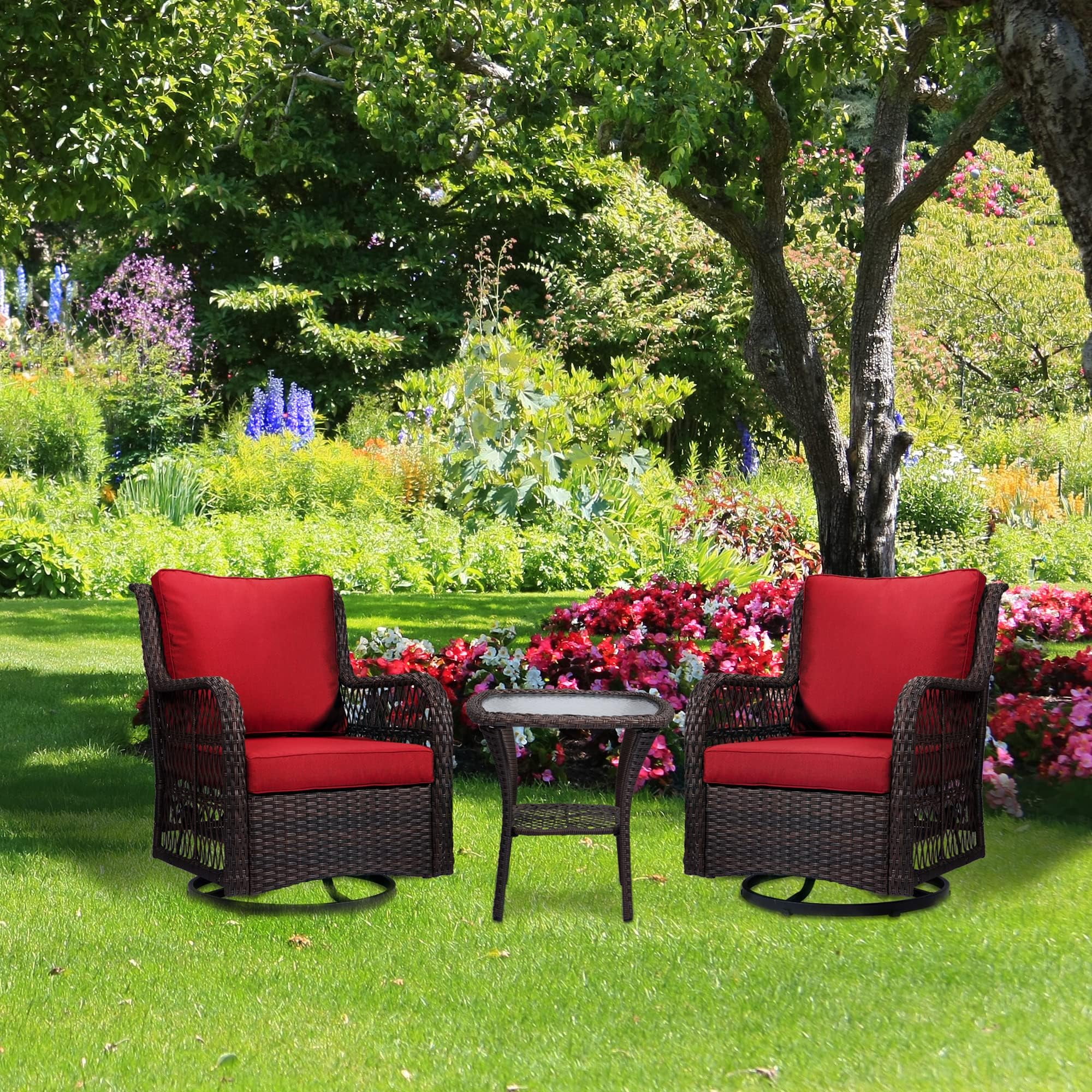 Studyset 3 Pieces Outdoor Patio Swivel Rocking Chair Sets,Elegant 3 ...