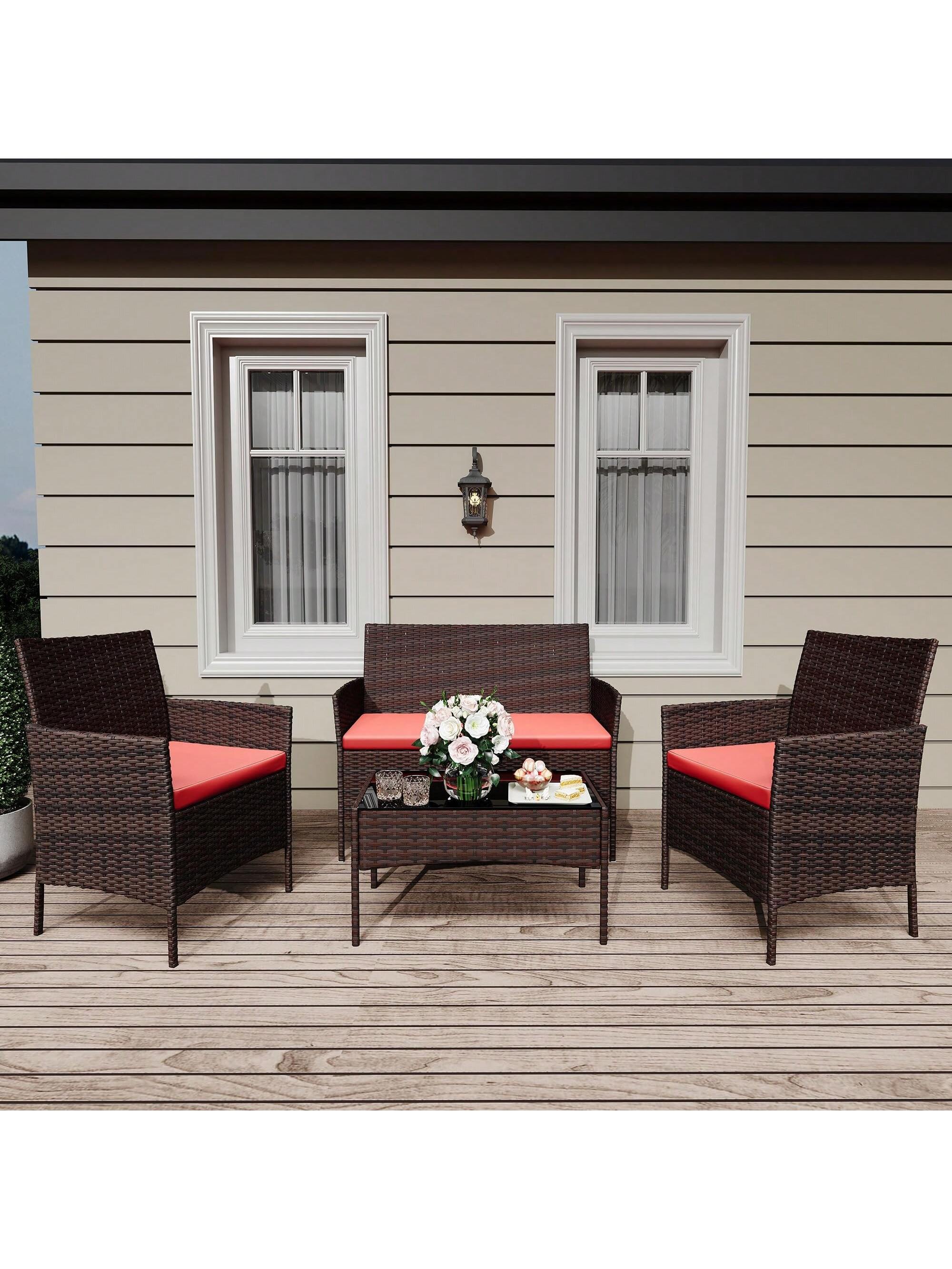 Studyset 4 Piece Patio Furniture Set,Outdoor Wicker Rattan Patio ...
