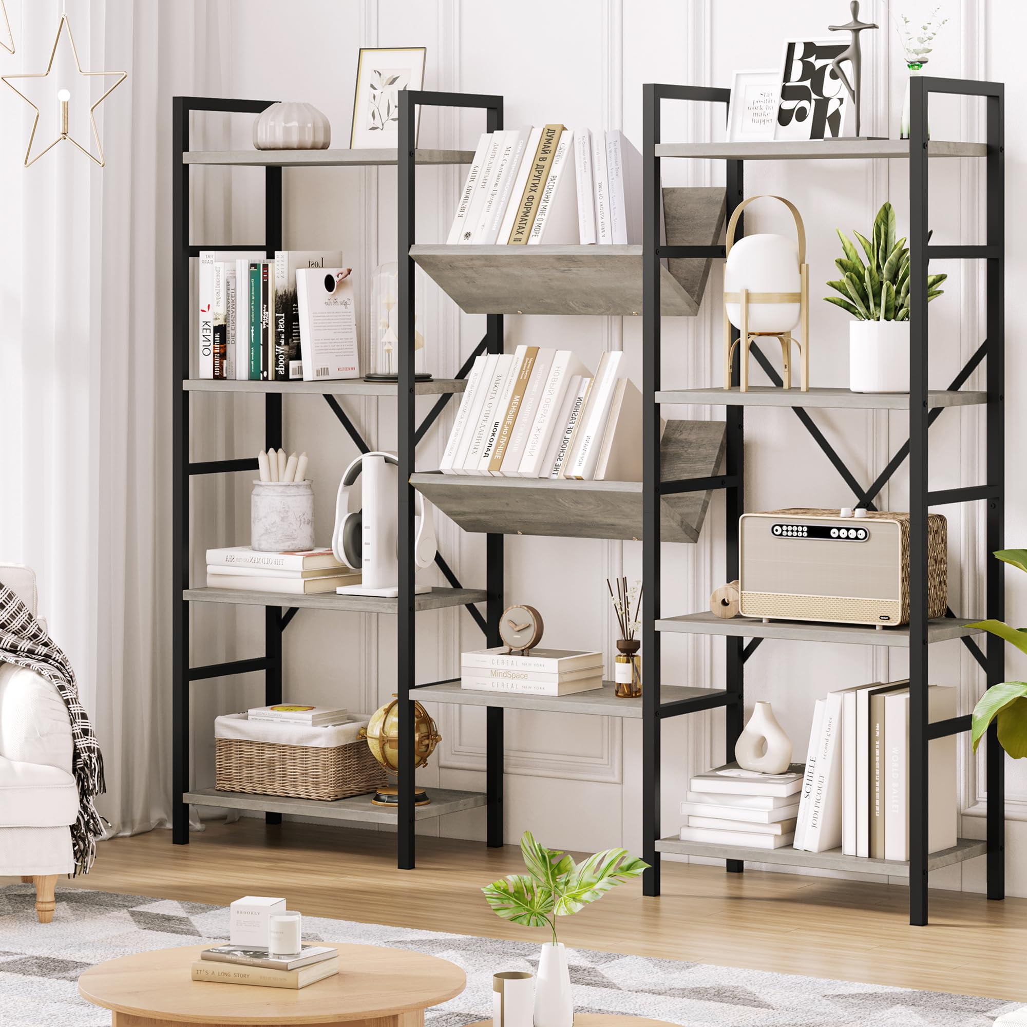 Studyset 4 Tier Spacious Bookcase, Industrial Bookcase, Short Bookshelf ...