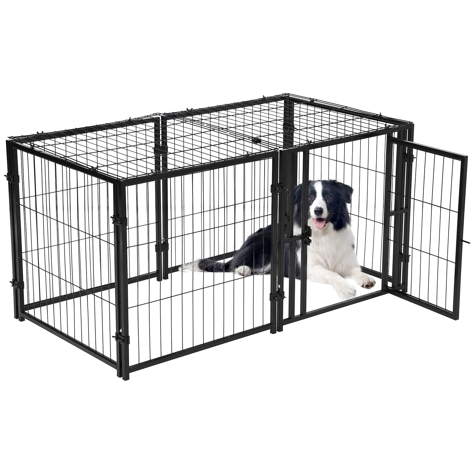 Studyset 42 Inch Dog Crate Double Door Cage,Dog Cage Kennel with Wheels ...