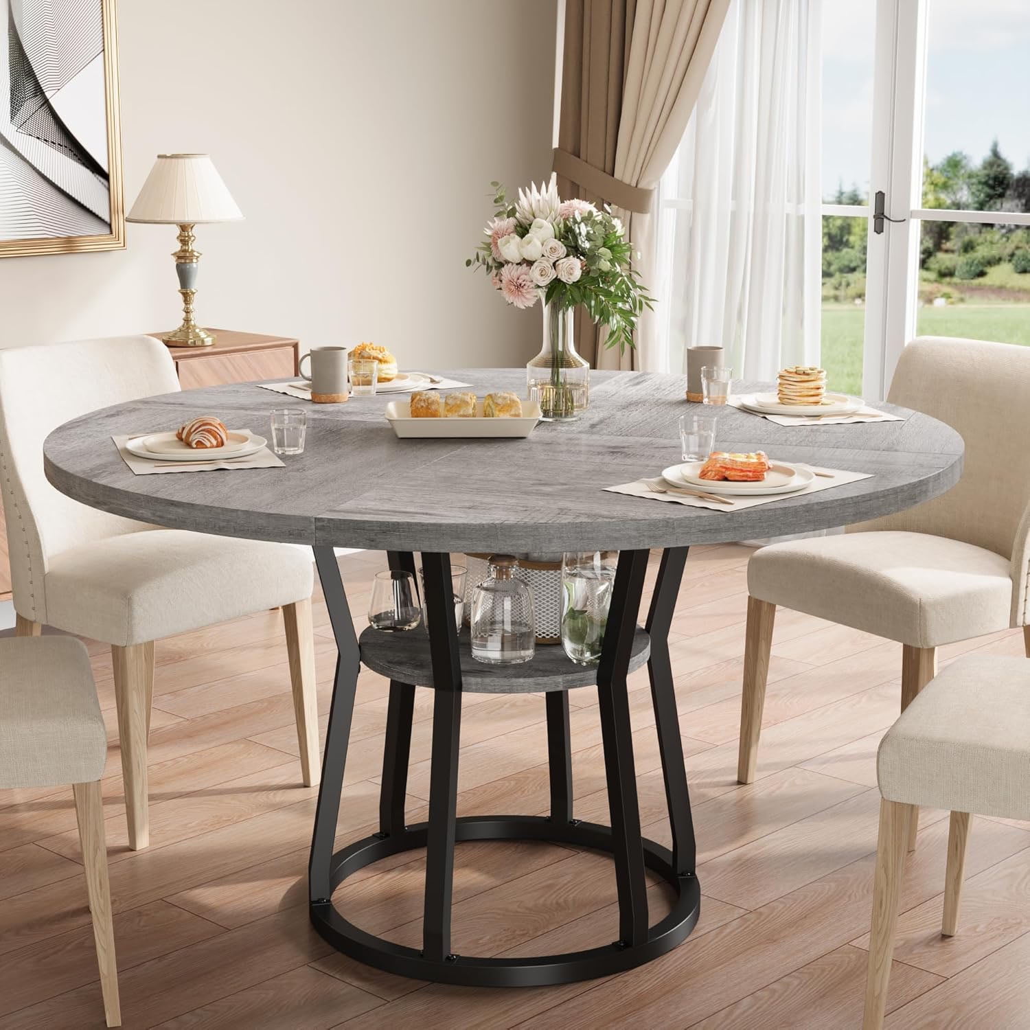 Studyset 47.2" Farmhouse Kitchen Table with Storage, Round Dining Table ...