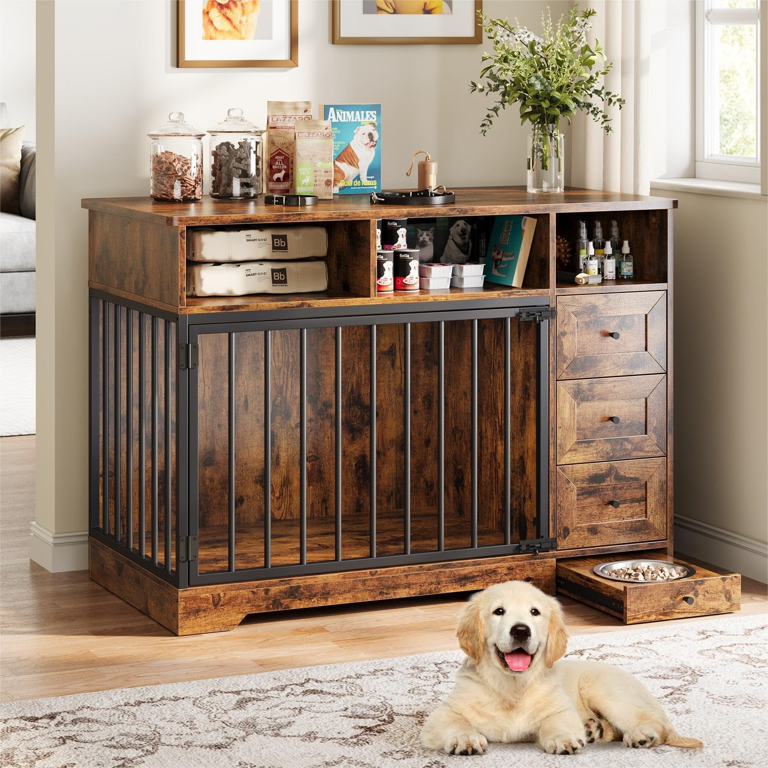Studyset 48 Inch Dog Crate Furniture,Wooden Dog Kennel Indoor with Dog ...