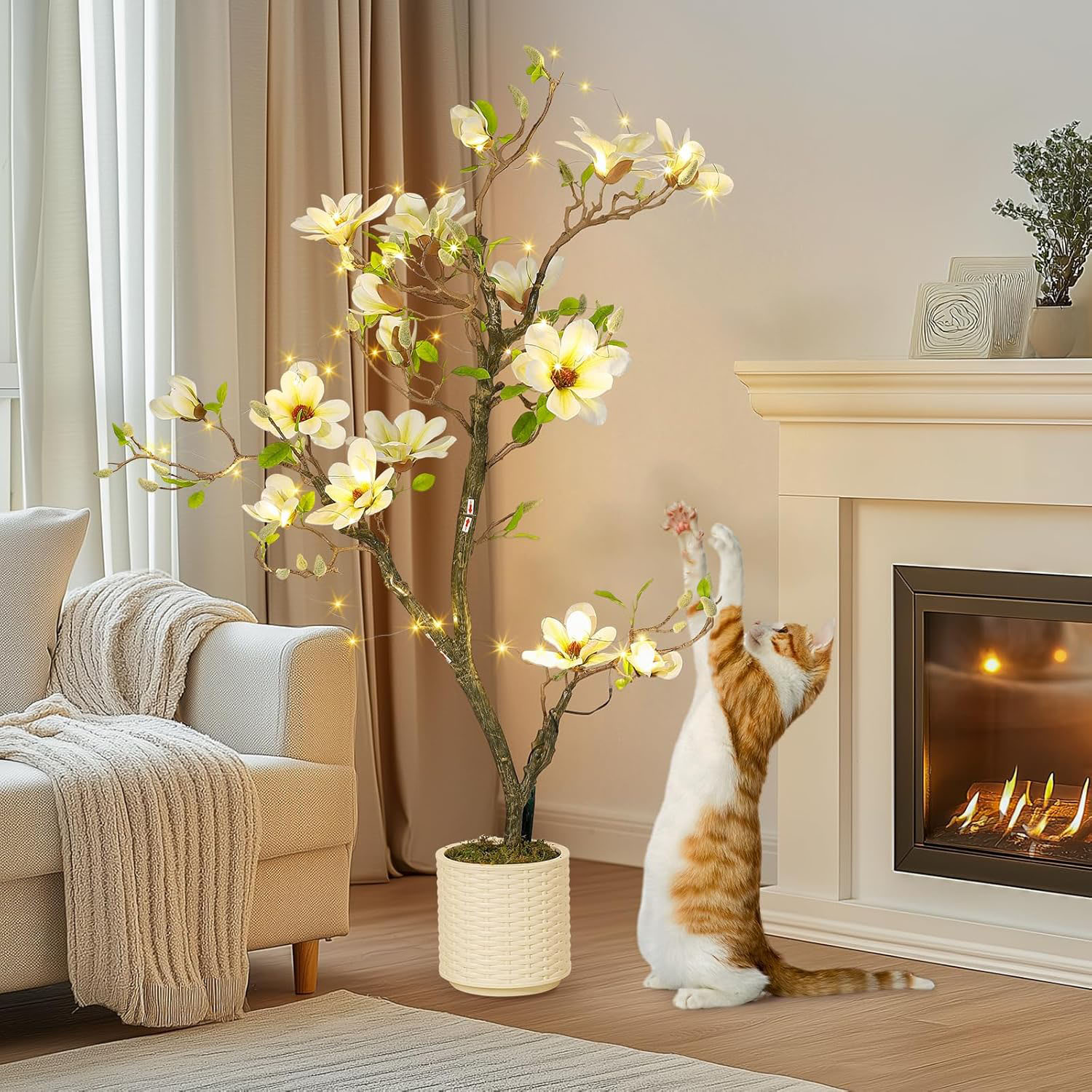 Studyset 4FT Faux Southern Magnolia Plants Yellow Flowered Magnolia for ...