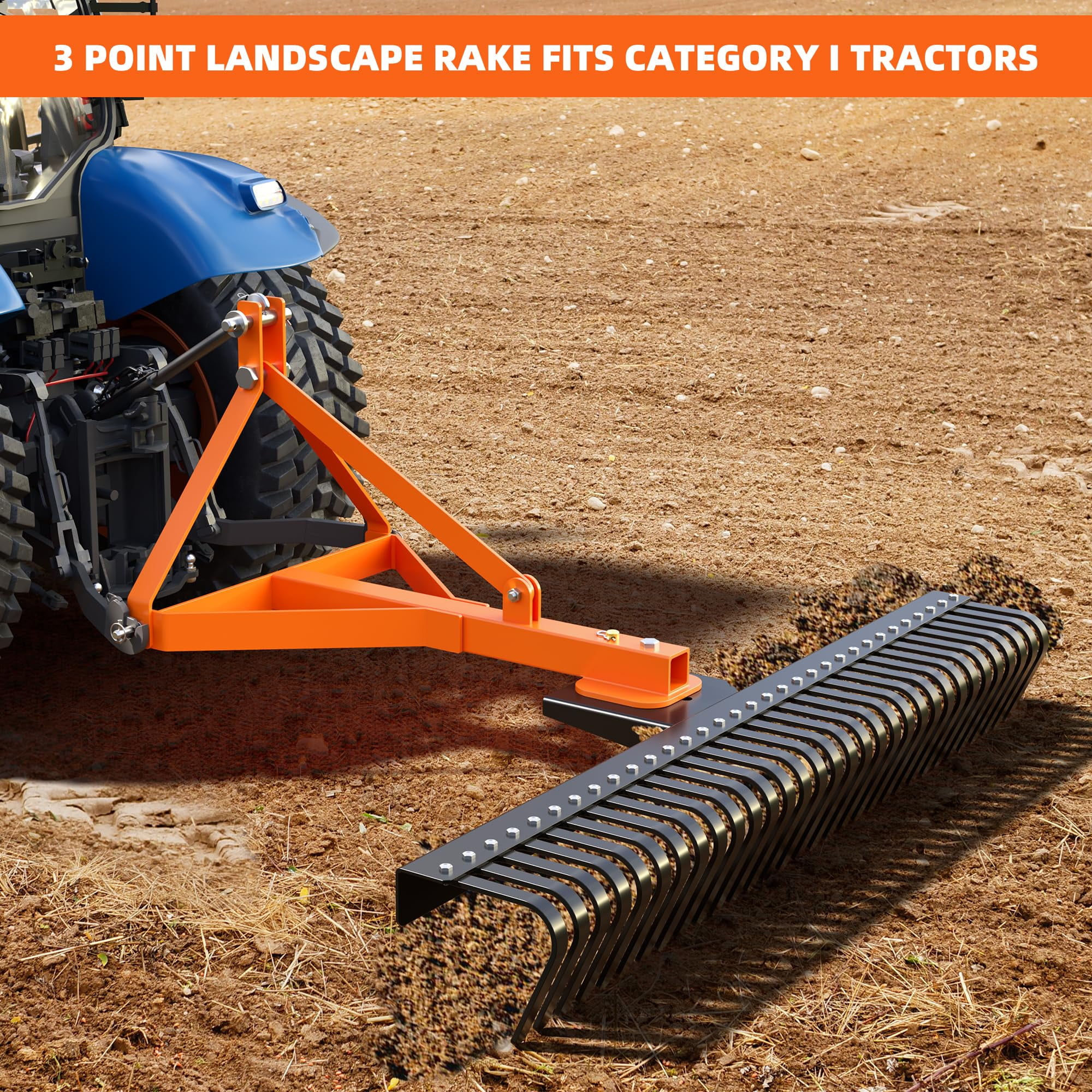 Studyset 5 FT Landscape Rock Rake, 3 Point 60" Attach Tow-Behind Garden ...