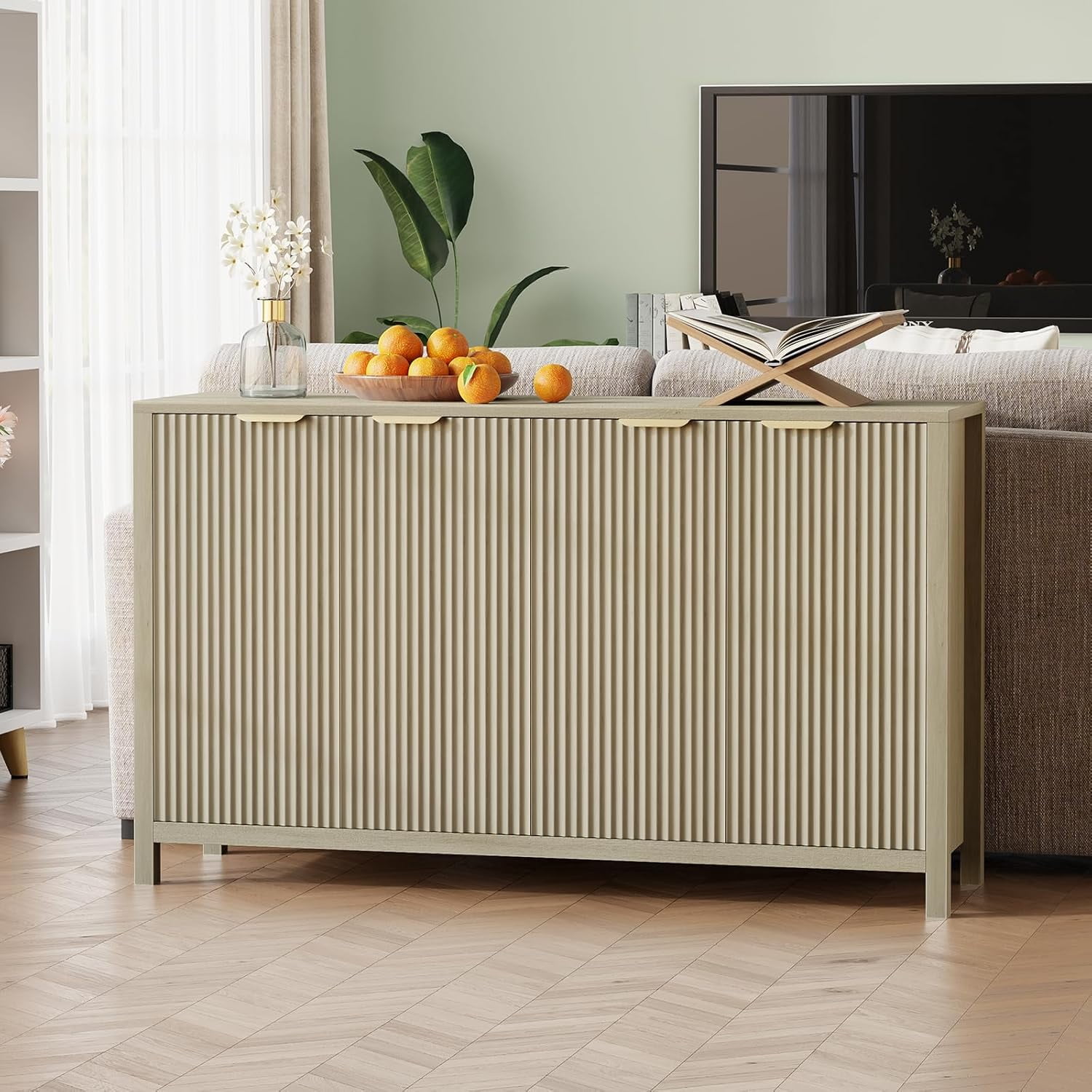 Studyset 55" Modern Fluted Sideboard Buffet Cabinet with Storage, Wood ...