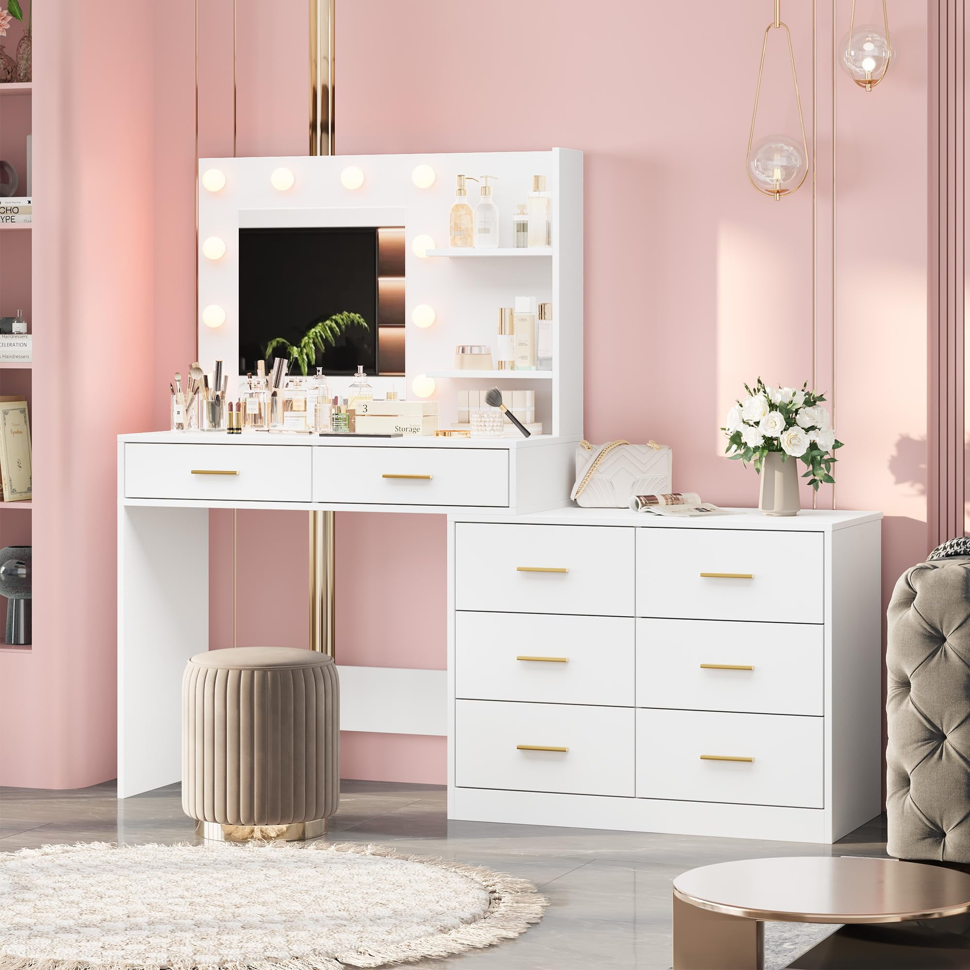 Studyset 61" Make up Vanity Desk with Mirror and Lights,Vanity with 8 ...