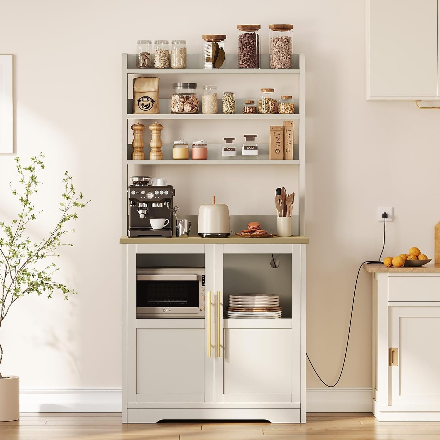 Studyset 63" Baker Rack With Power Outlet,Microwave Stand With Storage ...