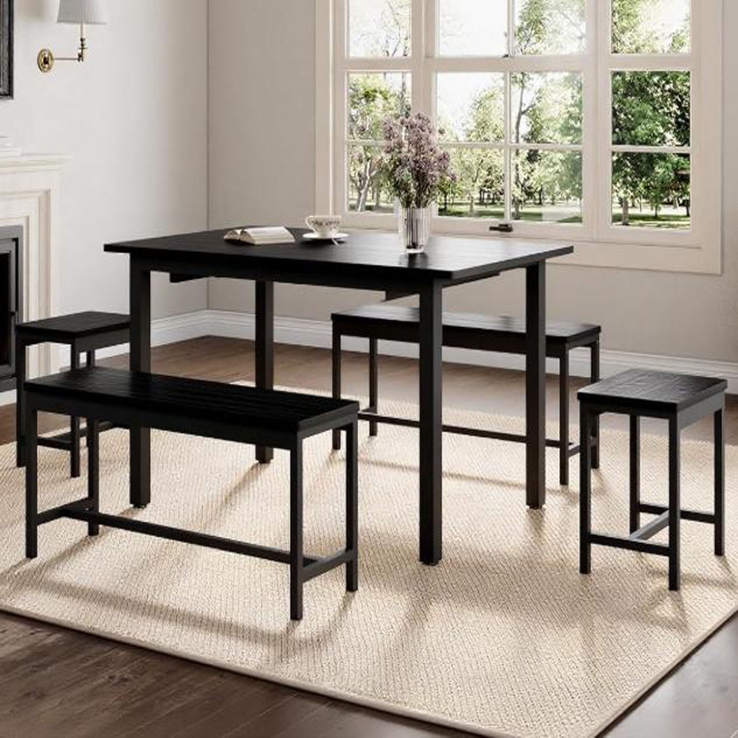 Studyset 63 Inch Kitchen Table with 2 Benches & 2 Stools, 5-Piece ...