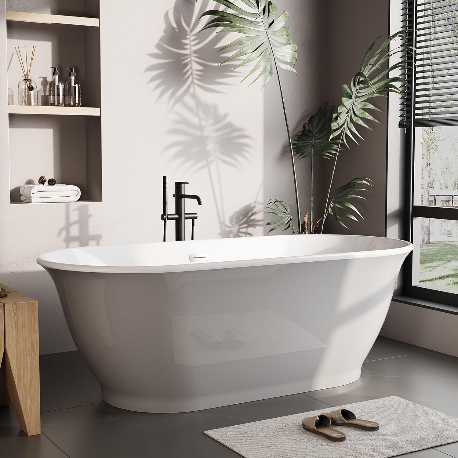 Studyset 67 Inch Acrylic Freestanding Bathtub, Luxury Oval Soaking Tub ...