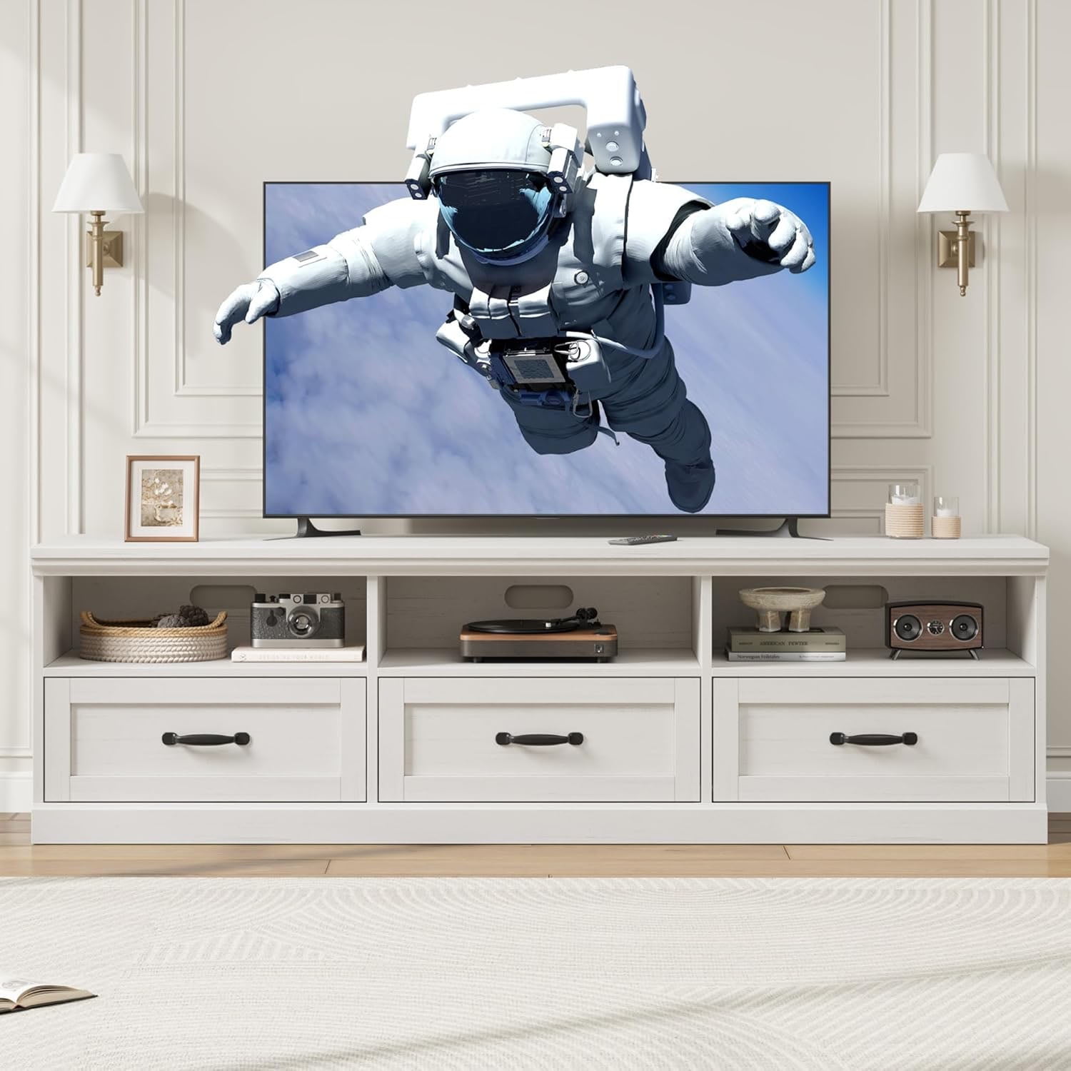 Studyset 70" TV Stand with Drawers for 75/80 inch TV, Grey Long ...