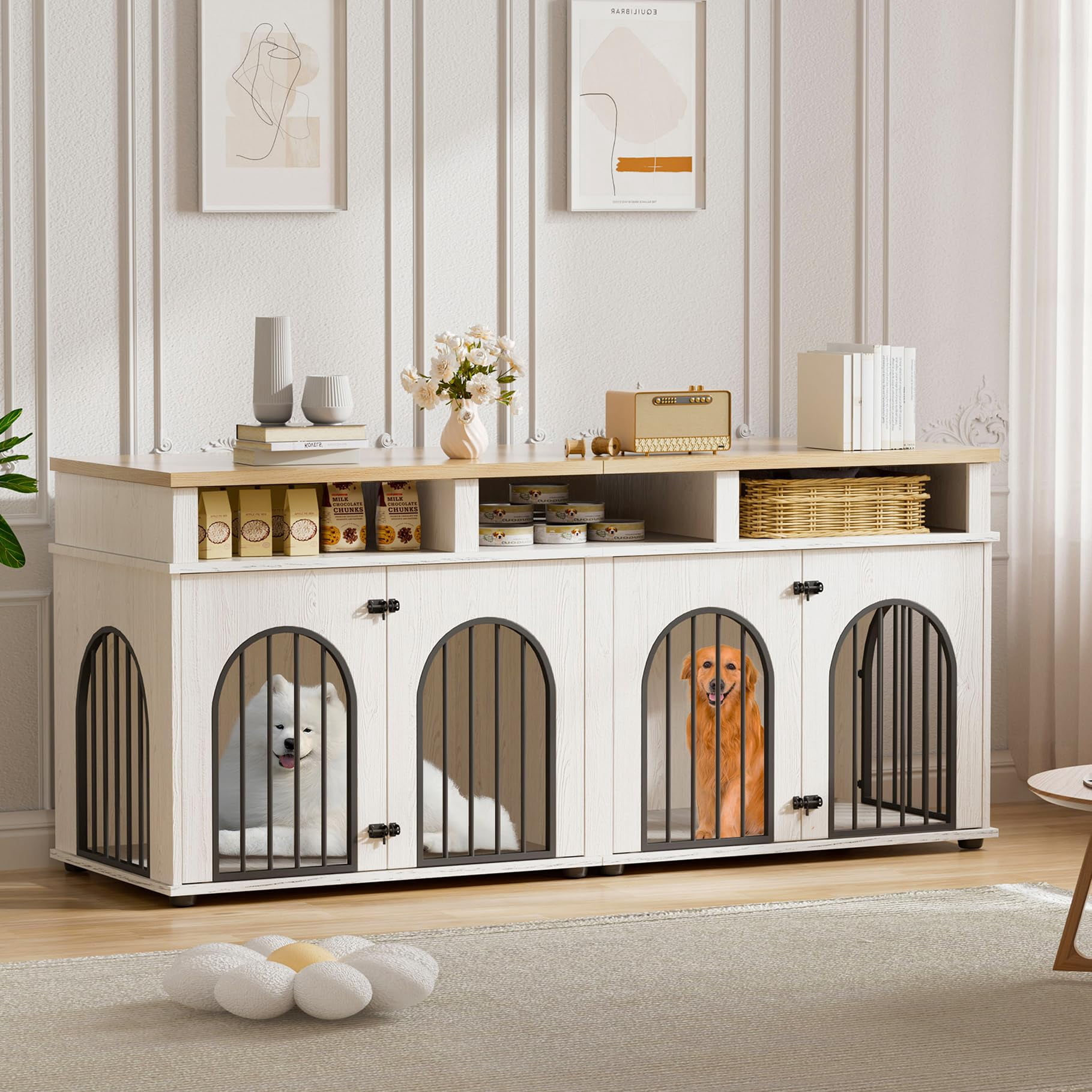 Studyset 71 Inch Dog Crate Furniture for 2 Rooms,Double Dog Crate ...