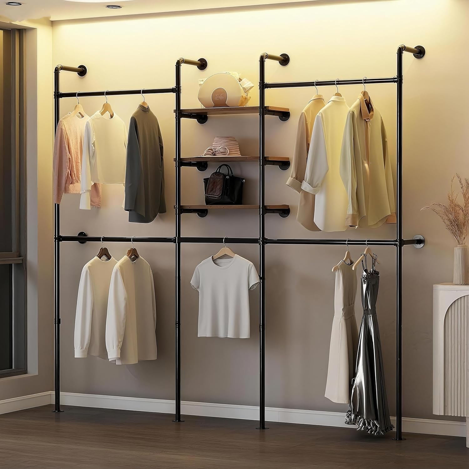 Studyset 81Inch Industrial Pipe Clothing Racks, 1000LBS Black Wall ...