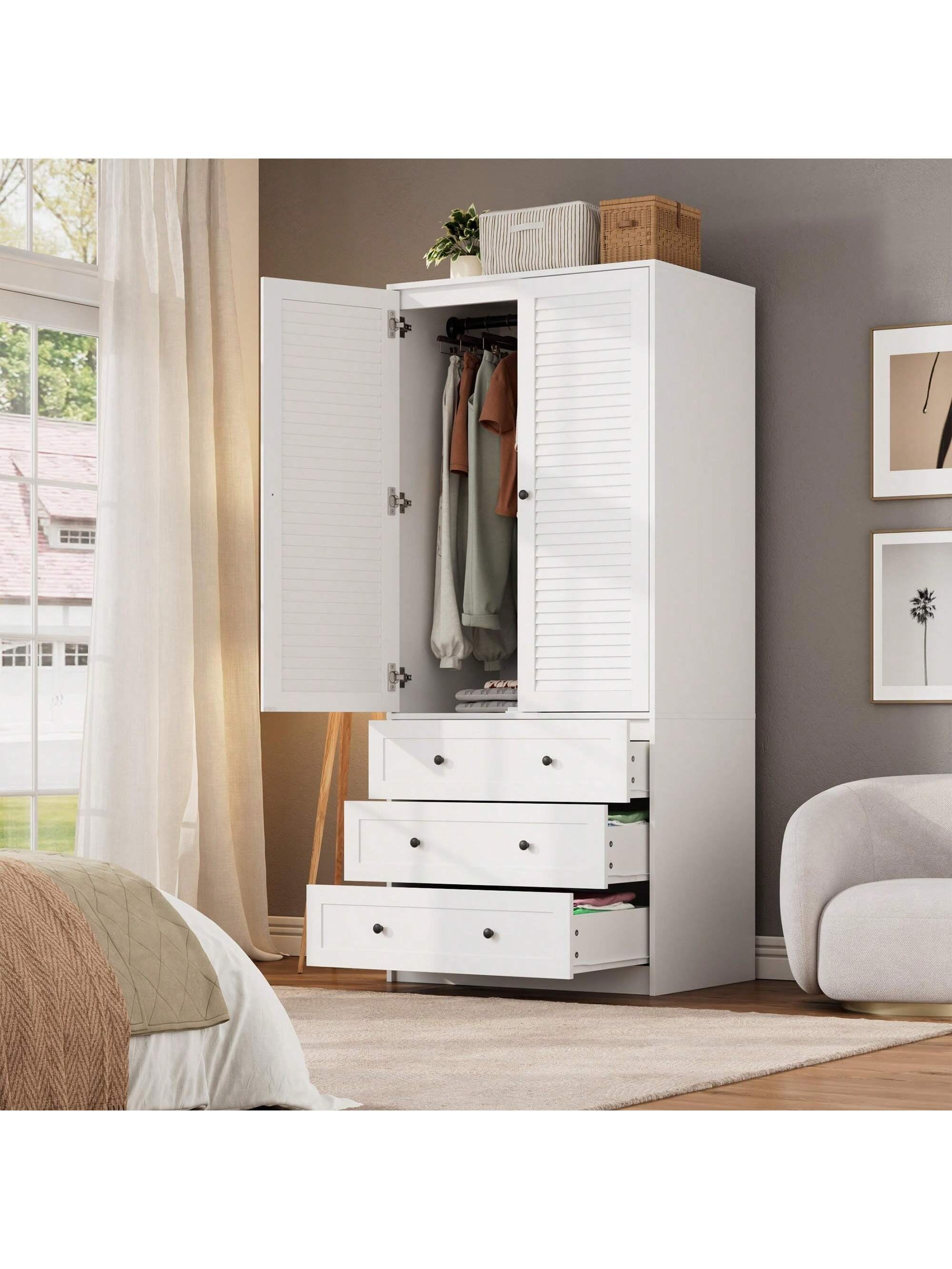 Studyset Armoire Wardrobe Closet With 3 Drawers And 2 Doors,Modern ...