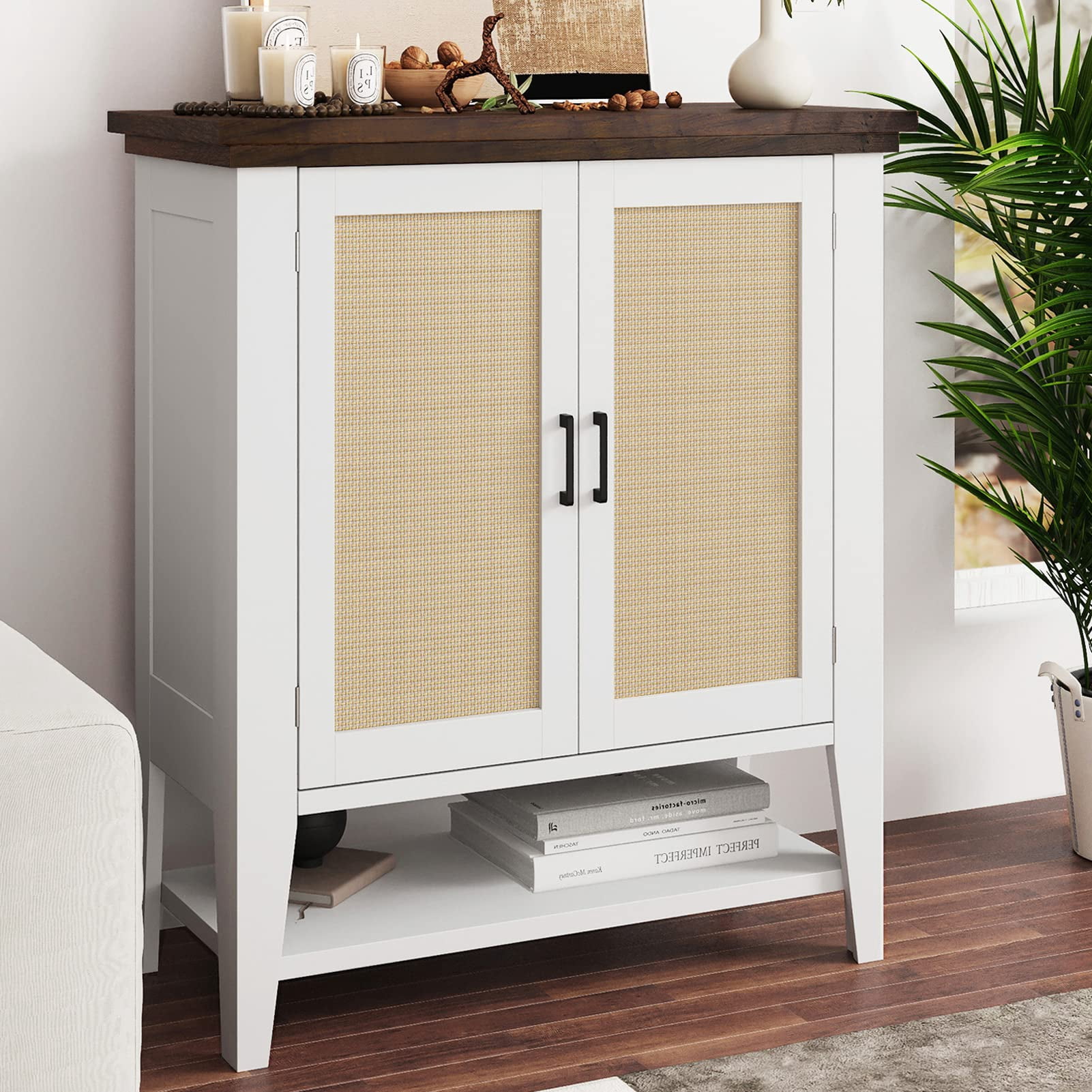Studyset Buffet Cabinet, Rattan Storage Cabinet with Doors and Shelves ...