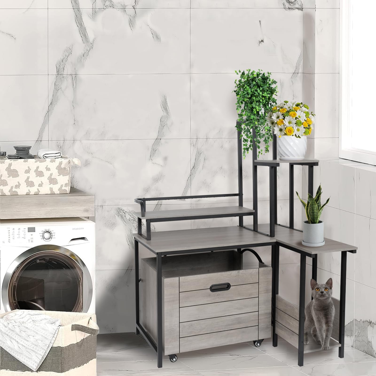 Studyset Cat House, Cat Litter Box Enclosure,Corner Plant Stand Litter ...