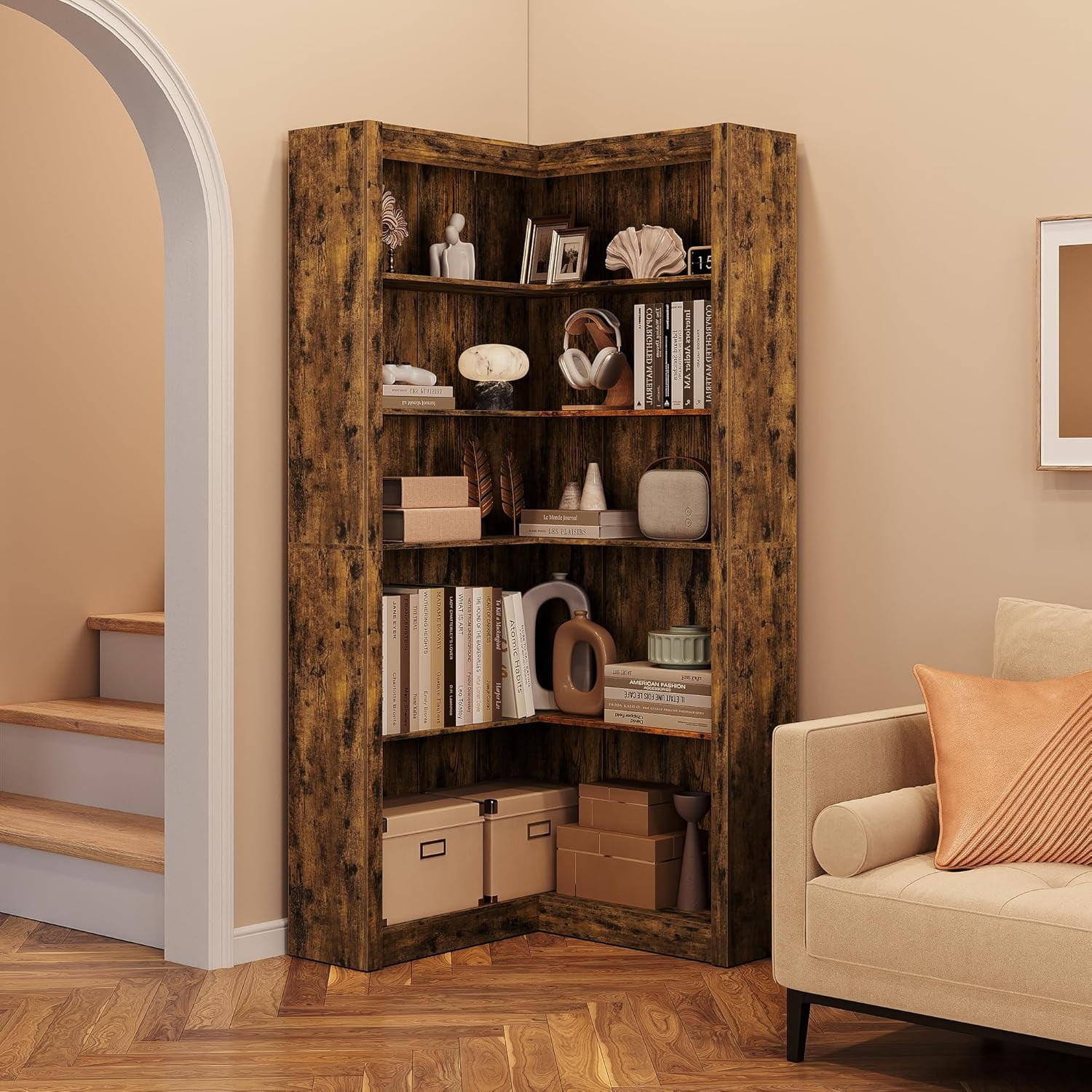 Studyset Corner Bookshelf Farmhouse Corner Bookcase 71.8'' Tall ...