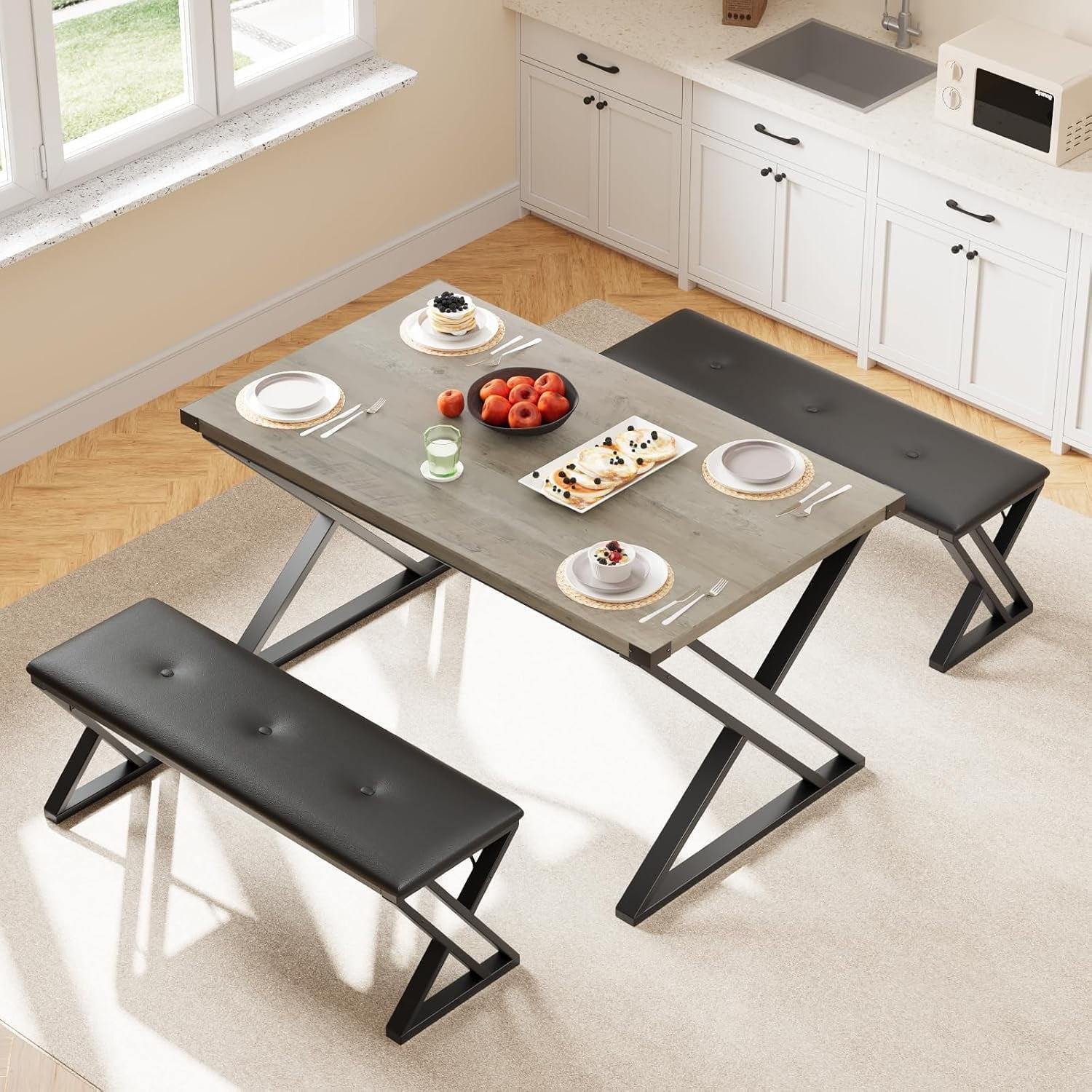 Studyset Dining Table with 2 Benches 43" Rectangular Dining Table Set ...