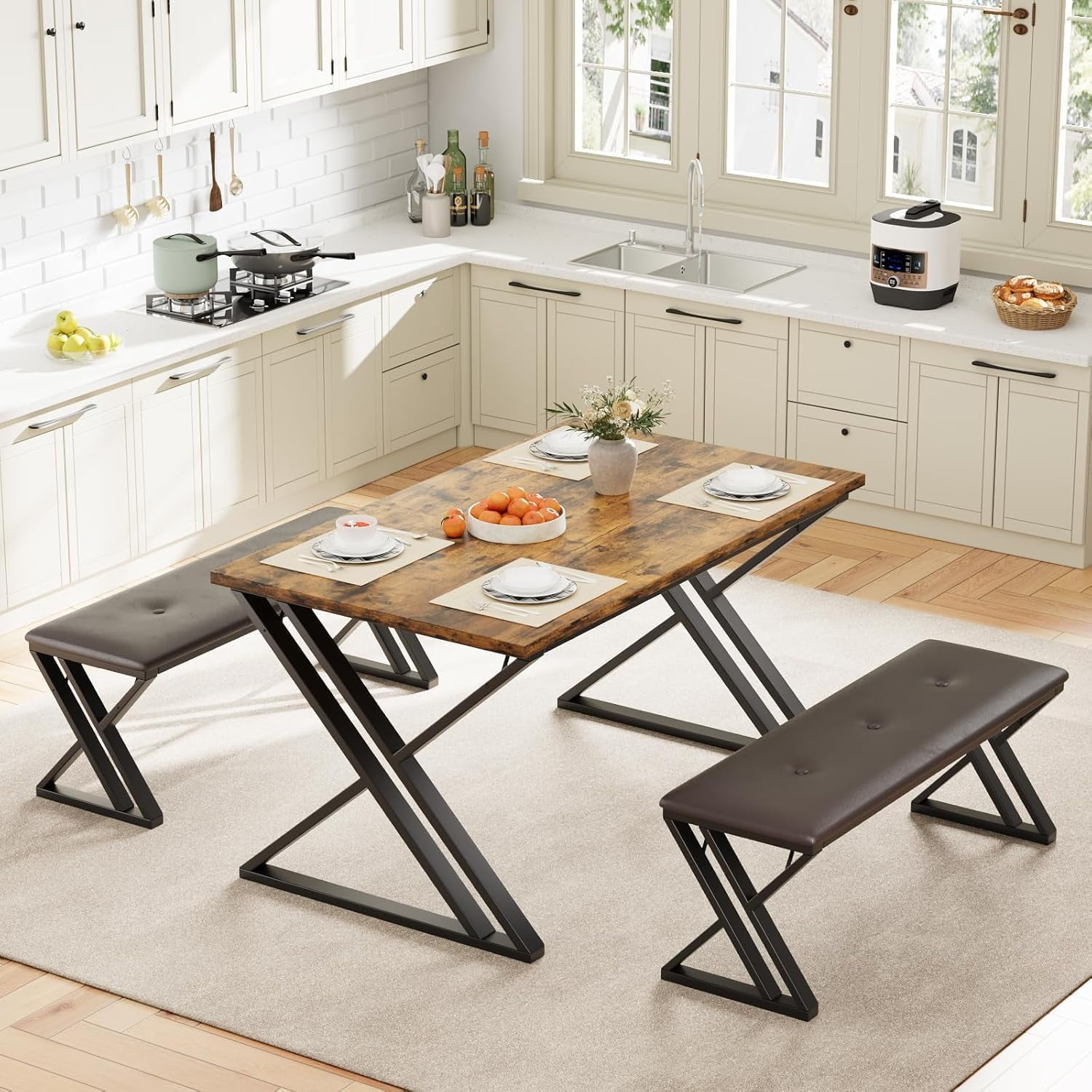 Studyset Dining Table with 2 Benches 43" Rectangular Dining Table Set ...