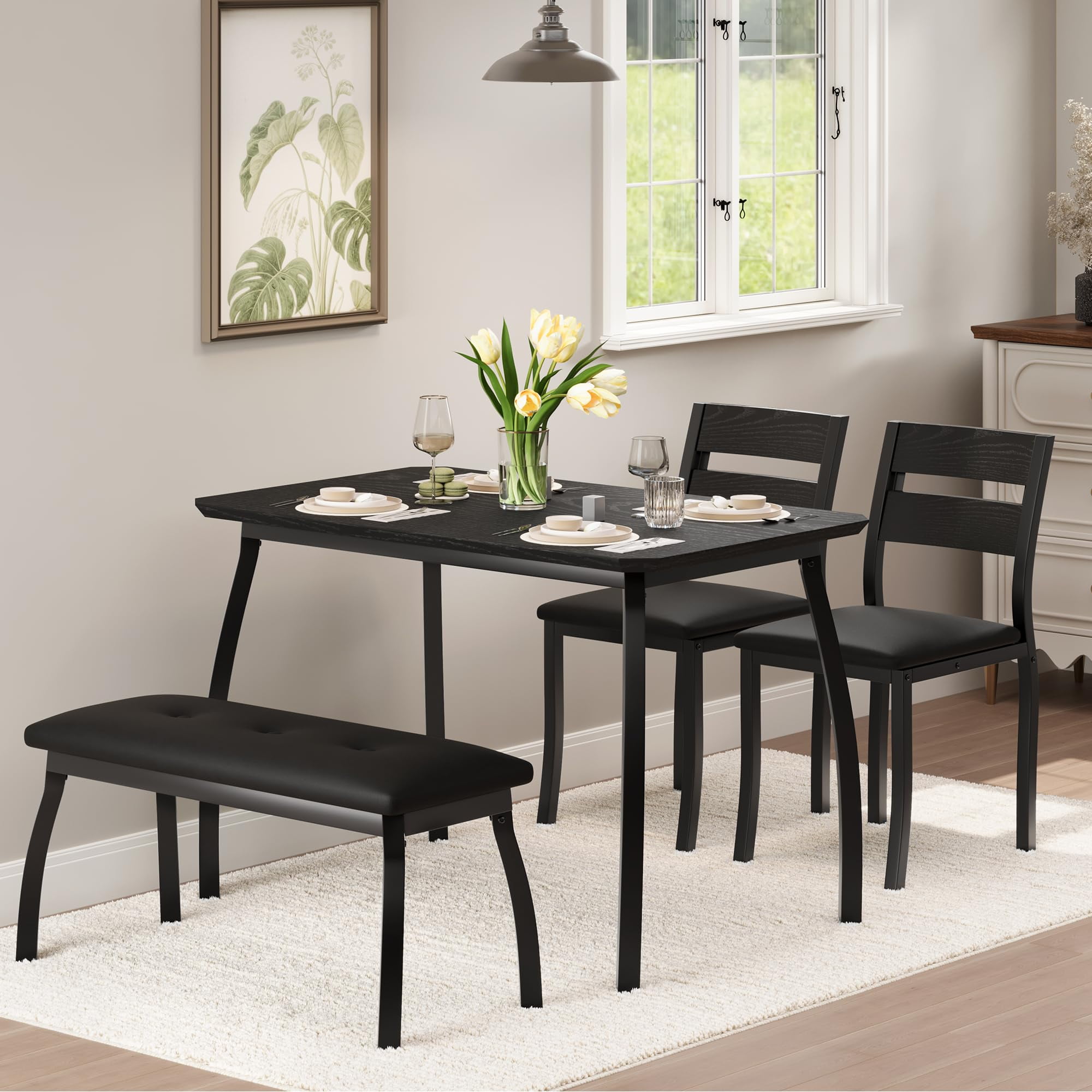 Studyset Dining Table Set for 4,Sturdy Wooden Kitchen Table with ...