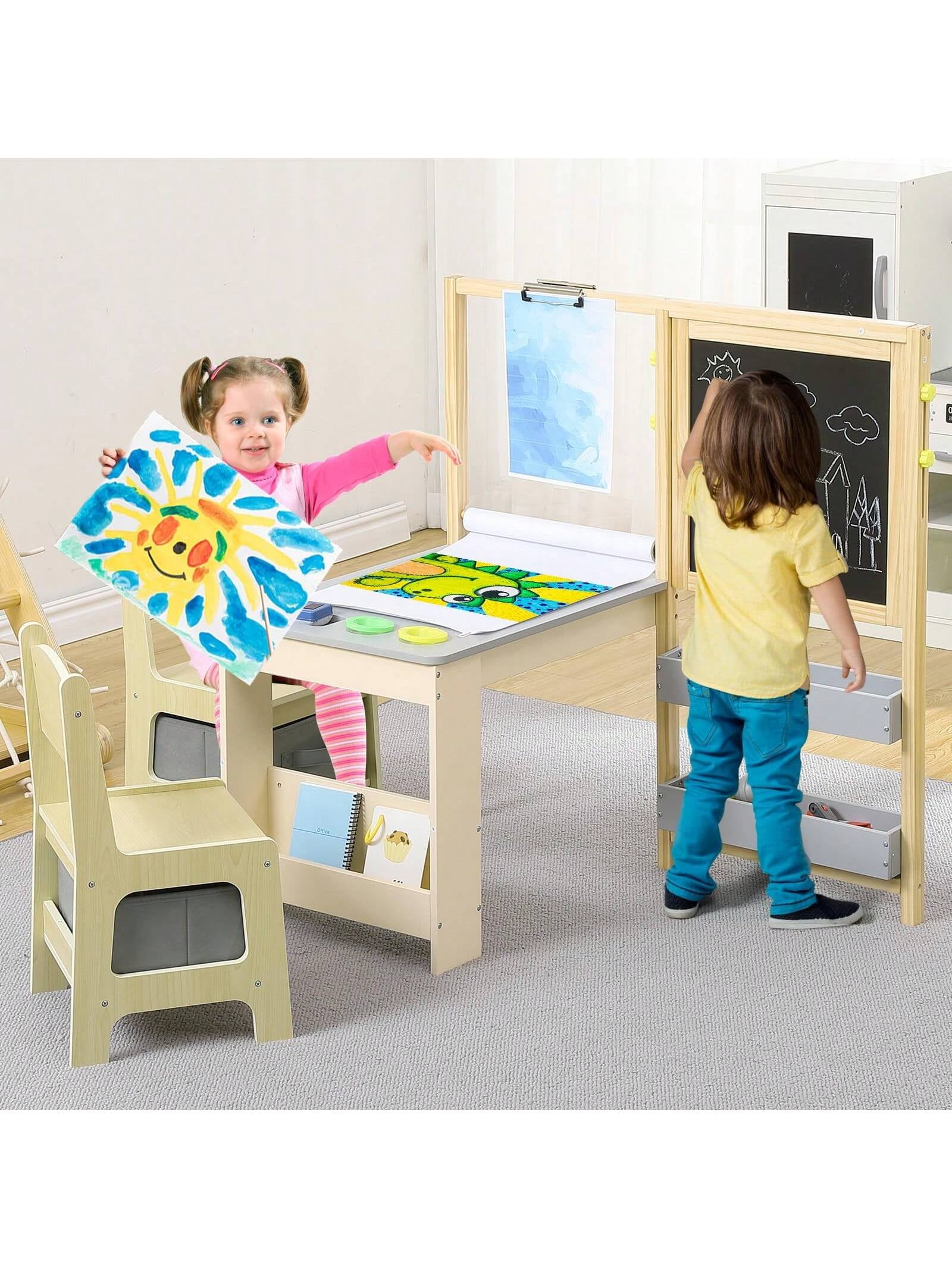 Studyset Easel For Kids,Kids Art Table And 2 Chairs,Wooden Art Center ...