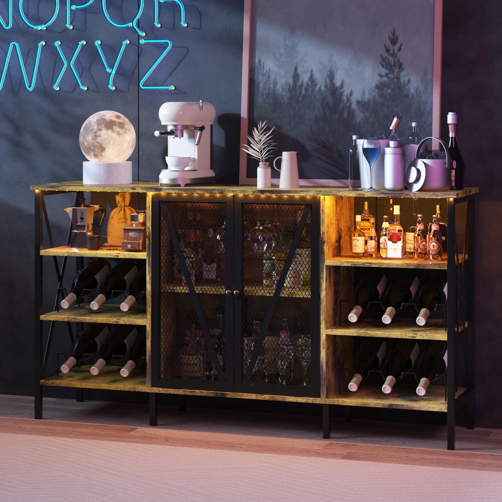 Studyset Farmhouse Wine Bar Cabinet with Wine Rack and Glass Holder ...