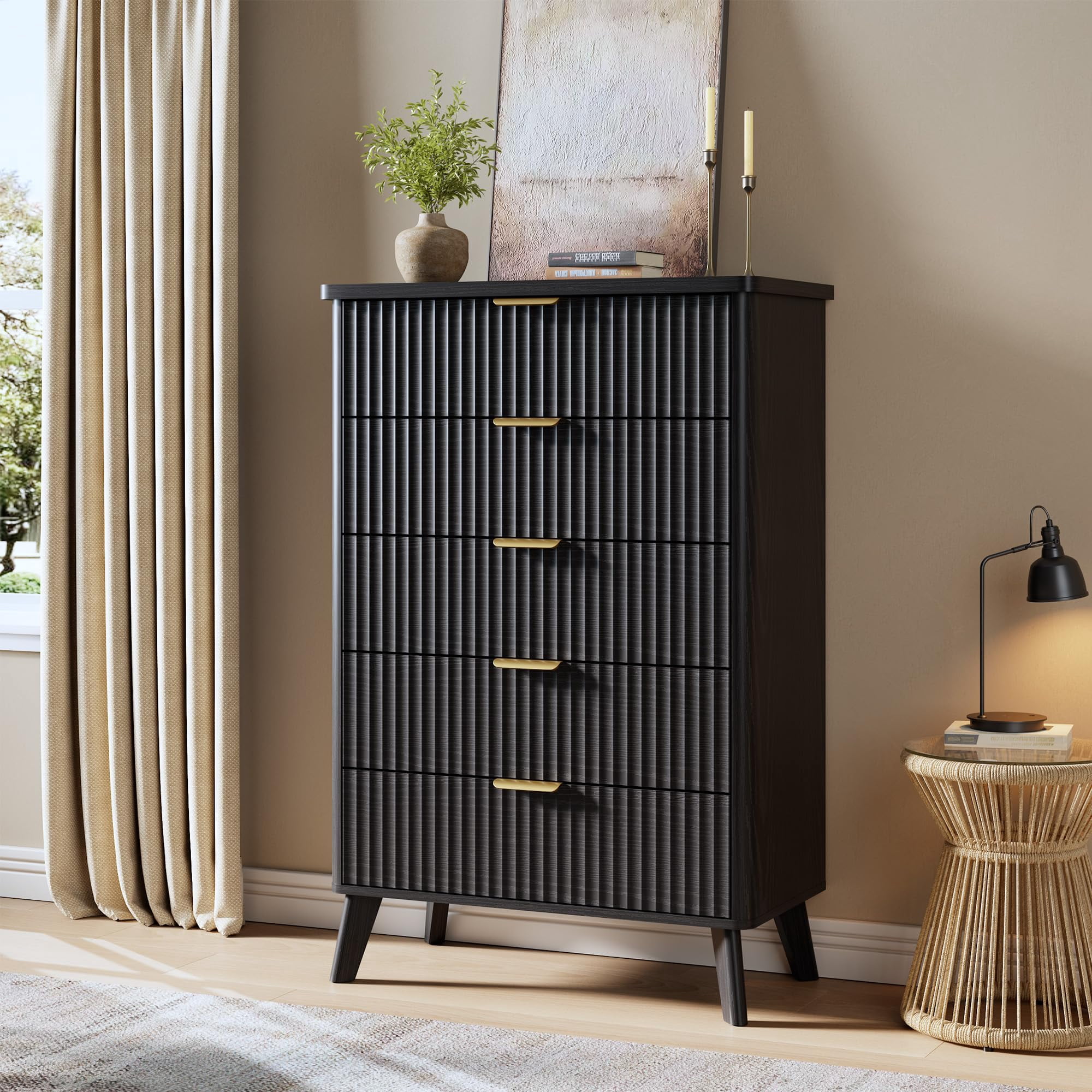 Studyset Fluted Dresser for Bedroom with 5 Deep Drawers, 5 Drawers ...