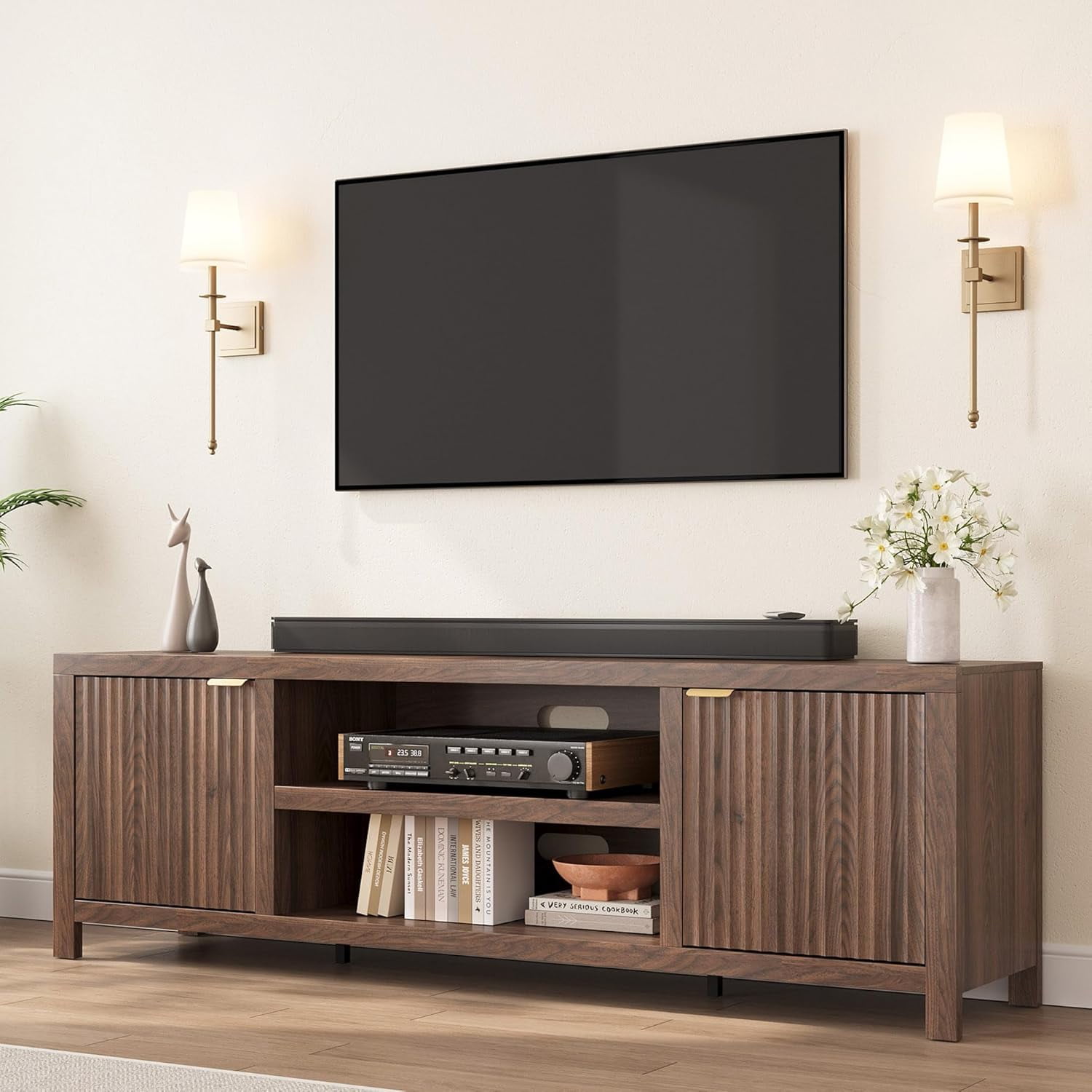 Studyset Fluted TV Stand for 80 Inch, Modern Entertainment Center with ...