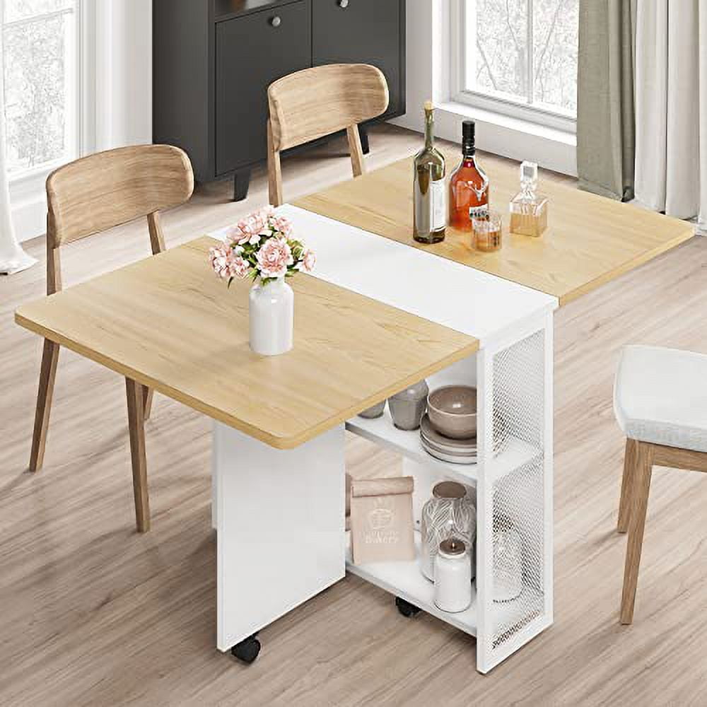 Studyset Folding Dining Table with 2 Tier Storage-Extendable Drop Leaf ...