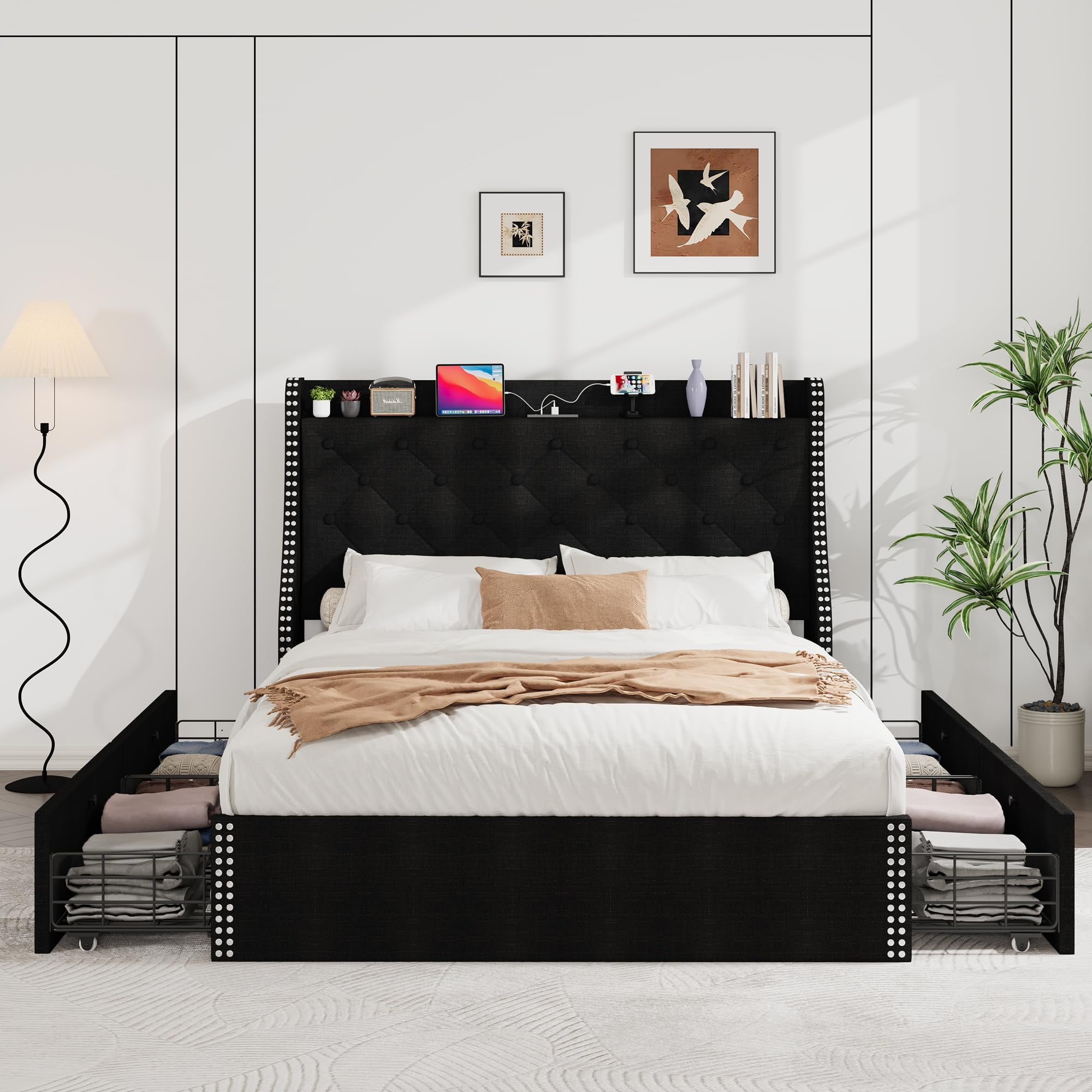 Studyset Full Size Velvet Bed Frame with Vertical Channel Tufted ...
