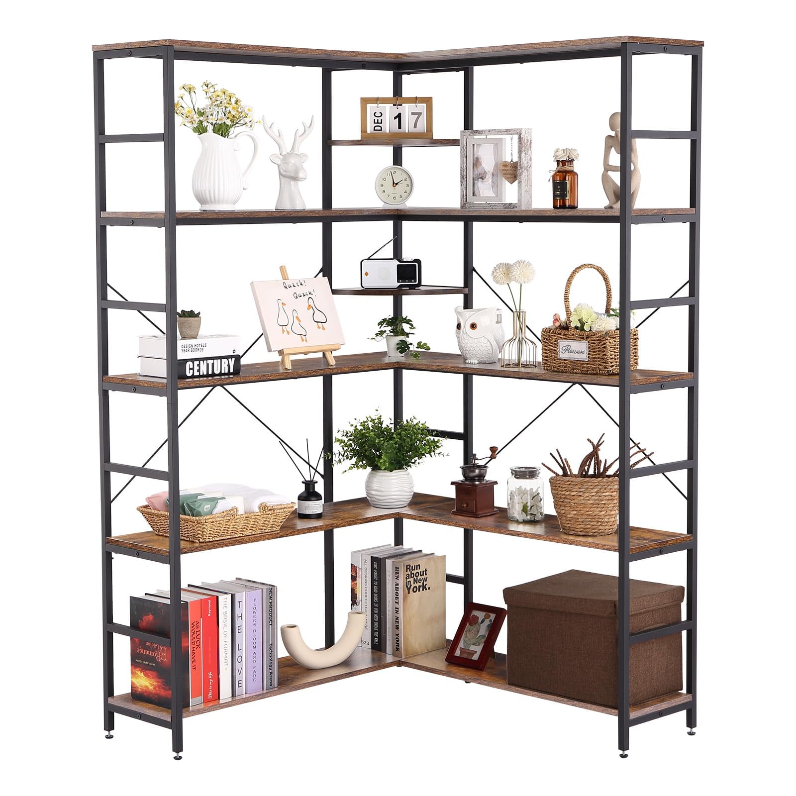 Studyset Industrial Bookcases and Bookshelves,5-Tiers Corner Bookshelf ...