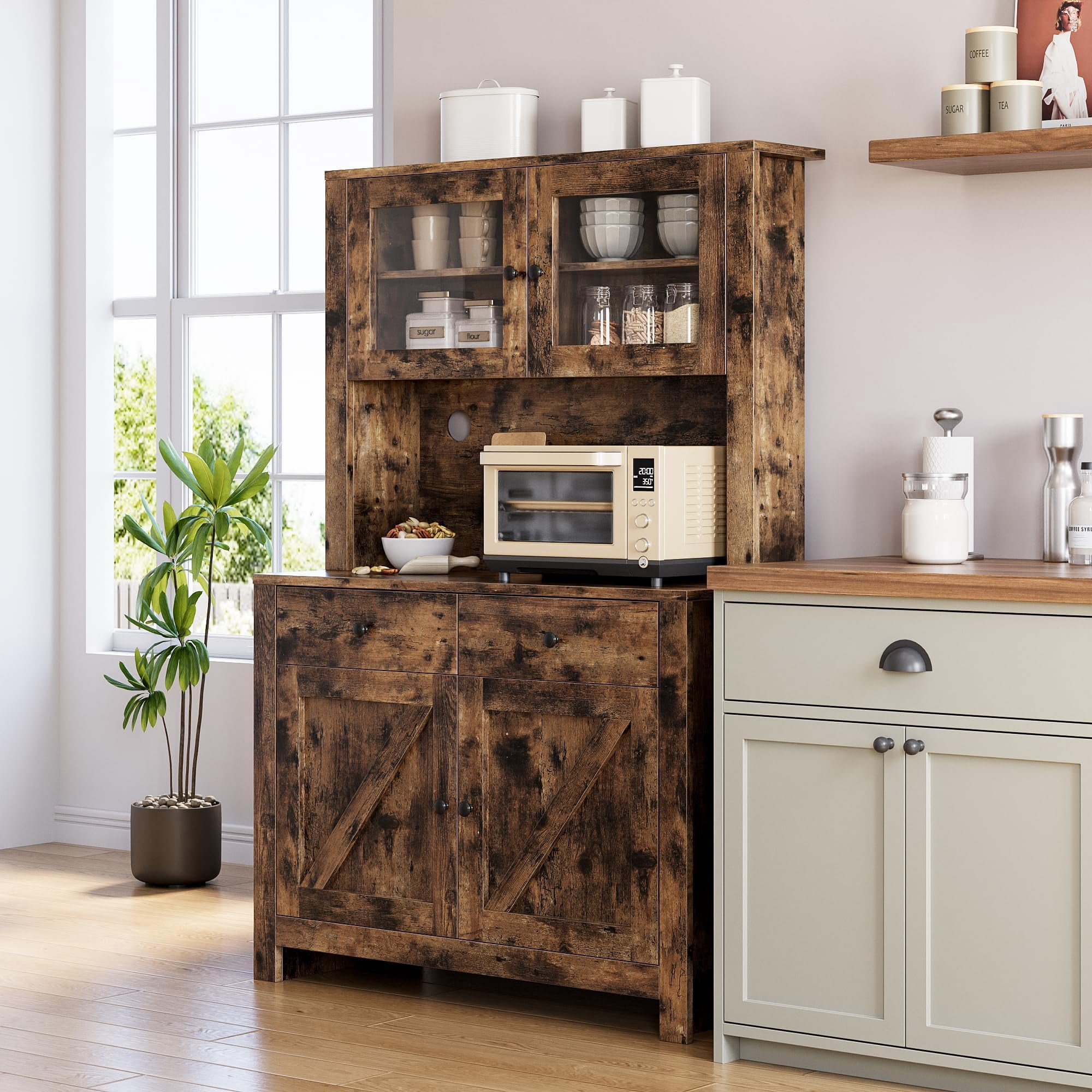 Studyset Kitchen Pantry Cabinet with Microwave Stand,Freestanding Hutch ...