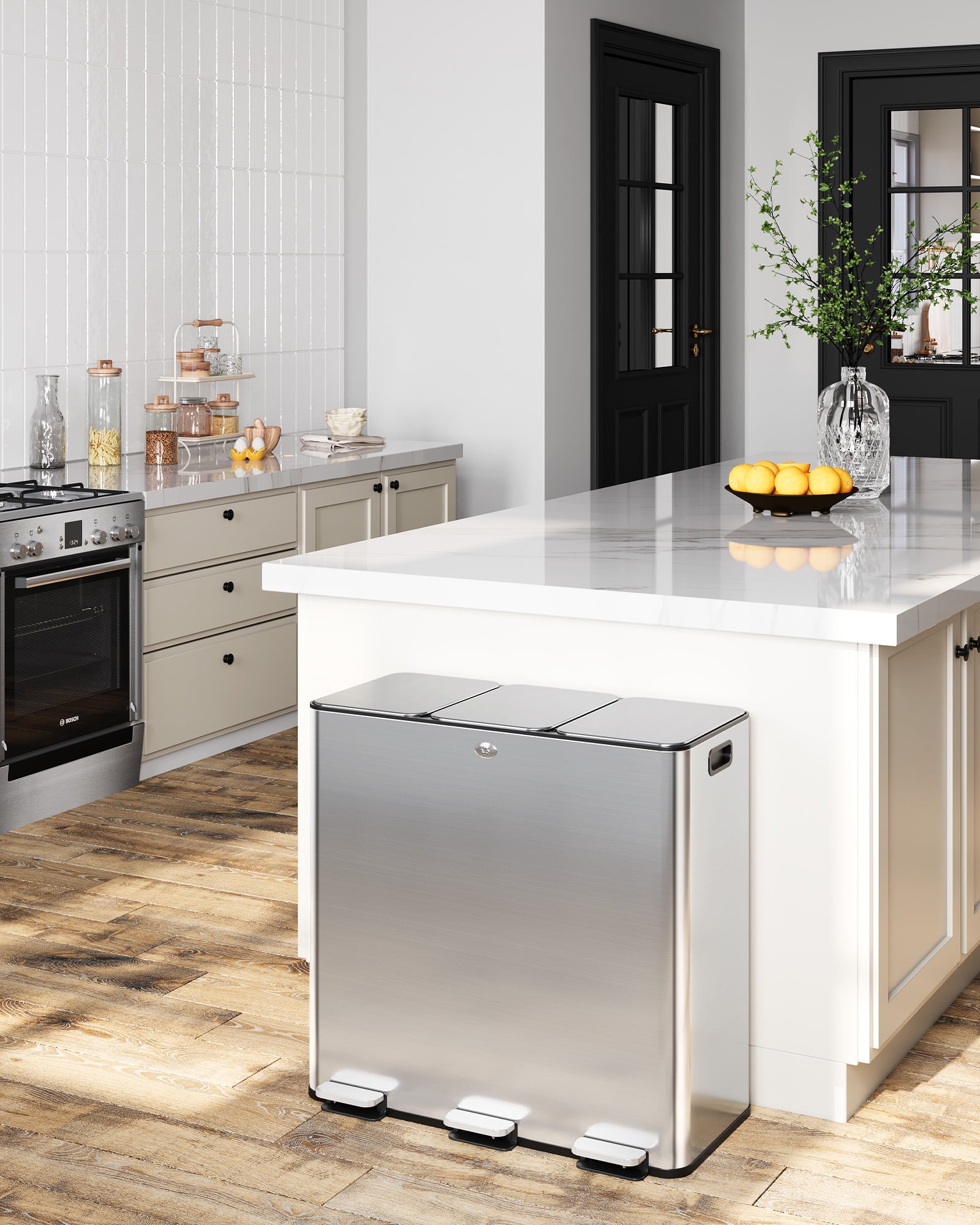 Studyset Large Kitchen Trash Can with 3 Compartments for Recycling ...