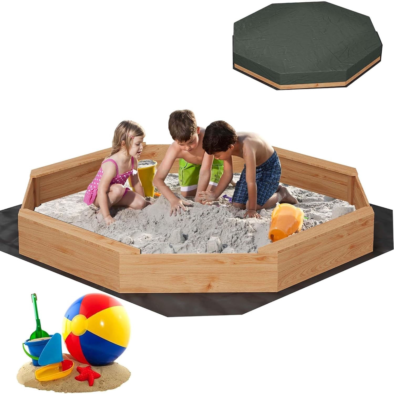 Studyset Large Octagonal Wooden Sandbox with Cover/Lid & Benches ...