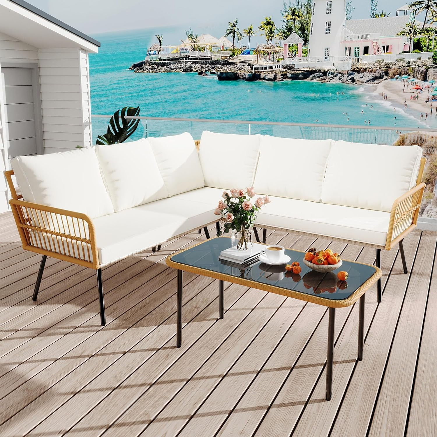 Studyset Outdoor Patio Furniture Set 4 Piece,All-Weather Rattan Outdoor ...