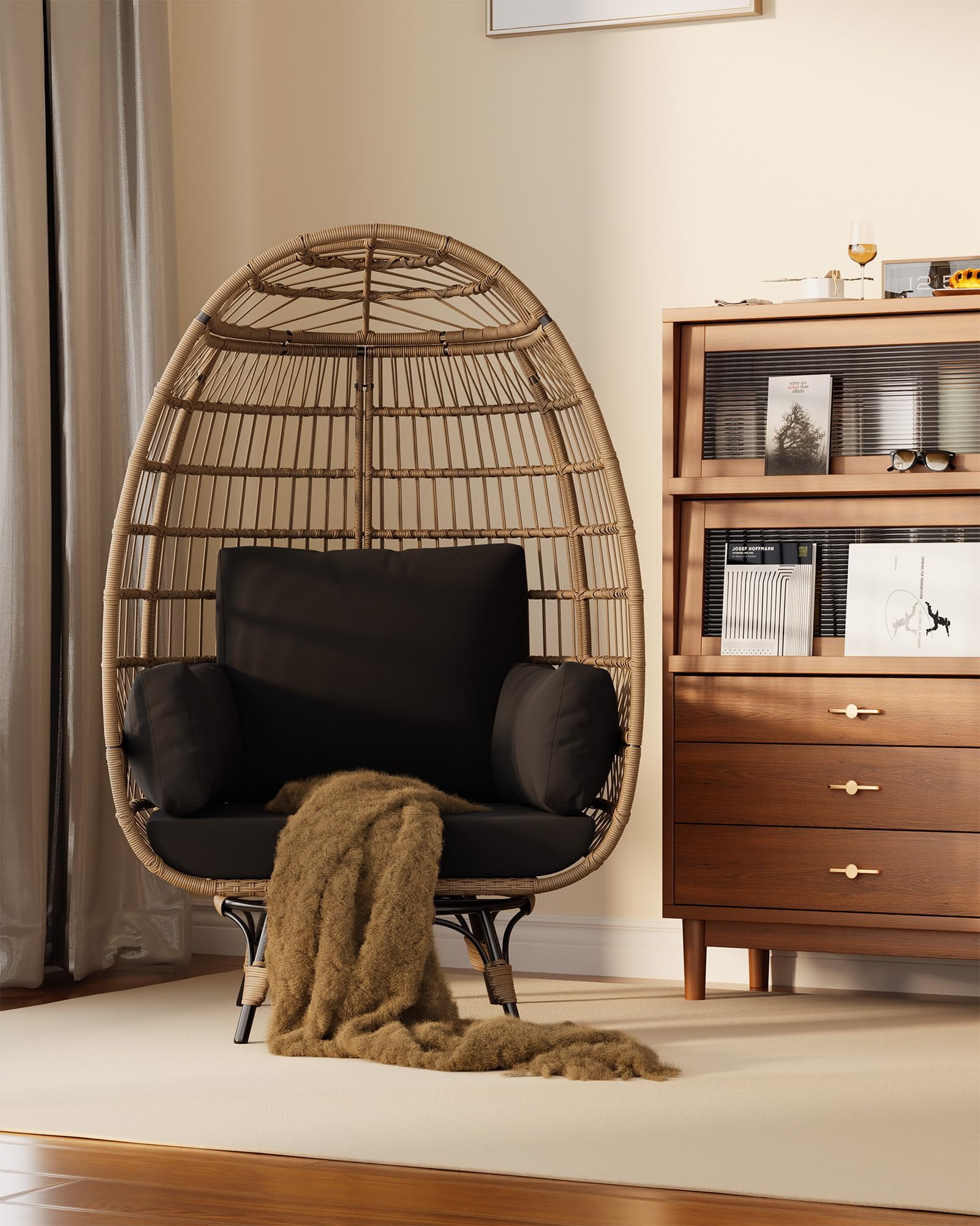 Studyset Oversize 360°Swivel Egg Chair Patio Rotating Rattan Egg Basket ...