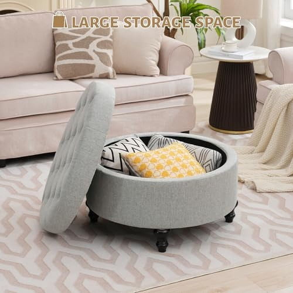 Studyset Oversized Round Ottoman with Storage, 30 Inch Upholstered ...