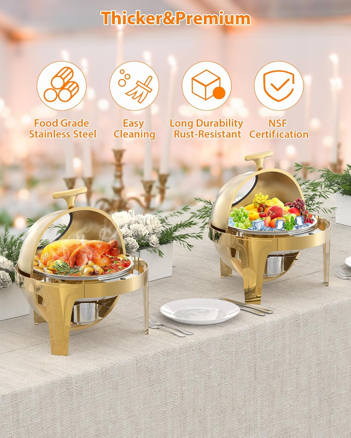 Studyset Roll Top Chafing Dish Buffet Set, 6.3 Qt Round Chafing Dish ...