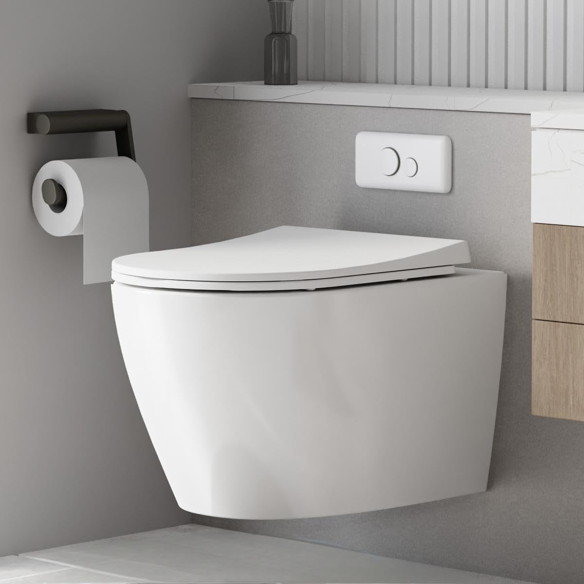 Studyset Senfot Wall-Hung Toilet, Modern Wall-Mounted Toilets with Soft ...