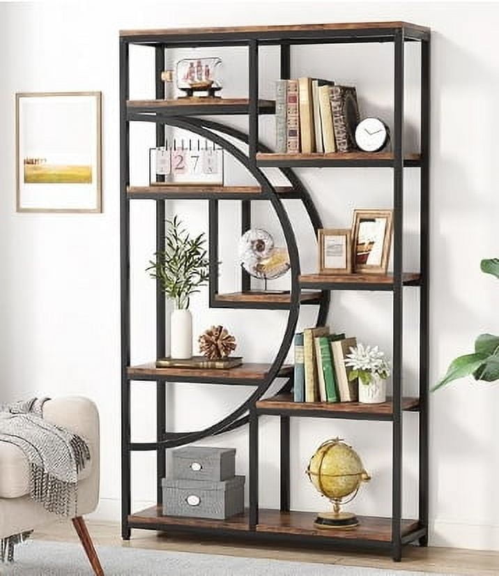Studyset Tall Industrial Bookshelf, Wood Open Display Shelf, Moon ...