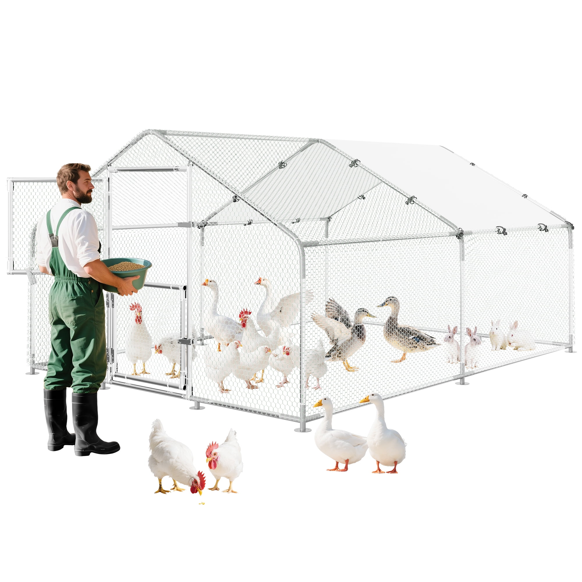 Studyset Ugrade Walk-in Metal Chicken Coop with Dutch Door,Escape-Proof ...