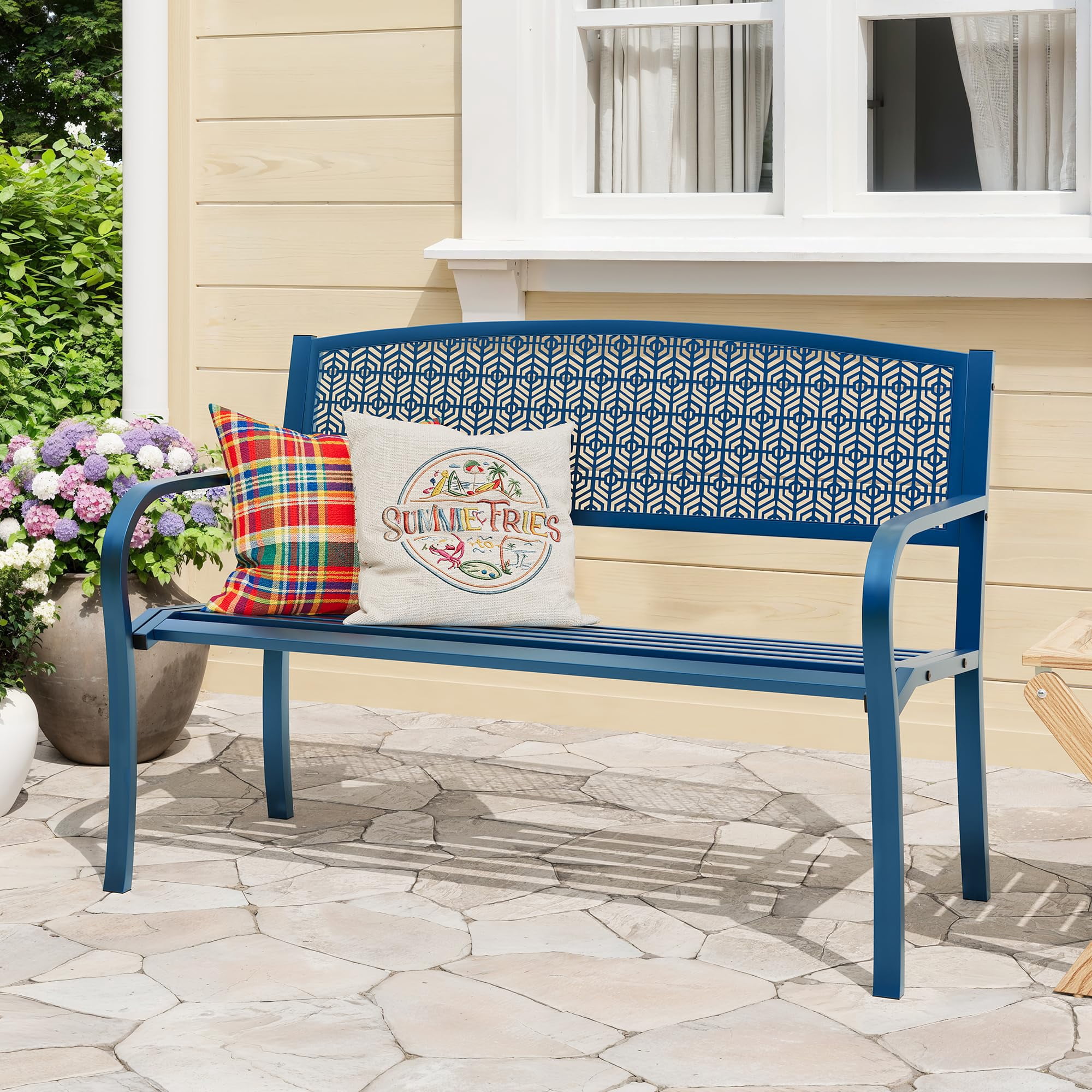Studyset Weather-Resistant Outdoor Metal Garden Bench, Rust-Resistant ...
