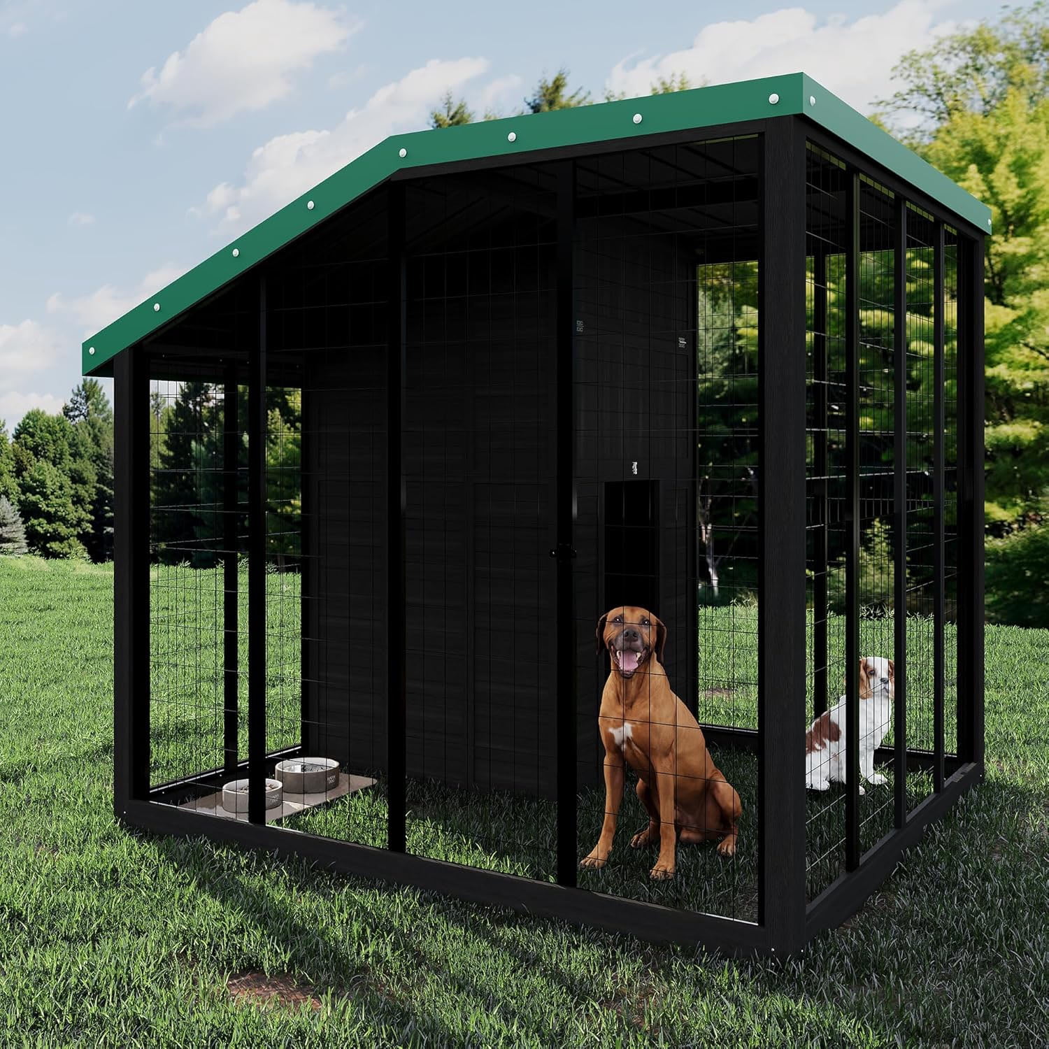 Studyset Weatherproof Outdoor Dog Kennel, Galvanized Steel Roof, Secure ...