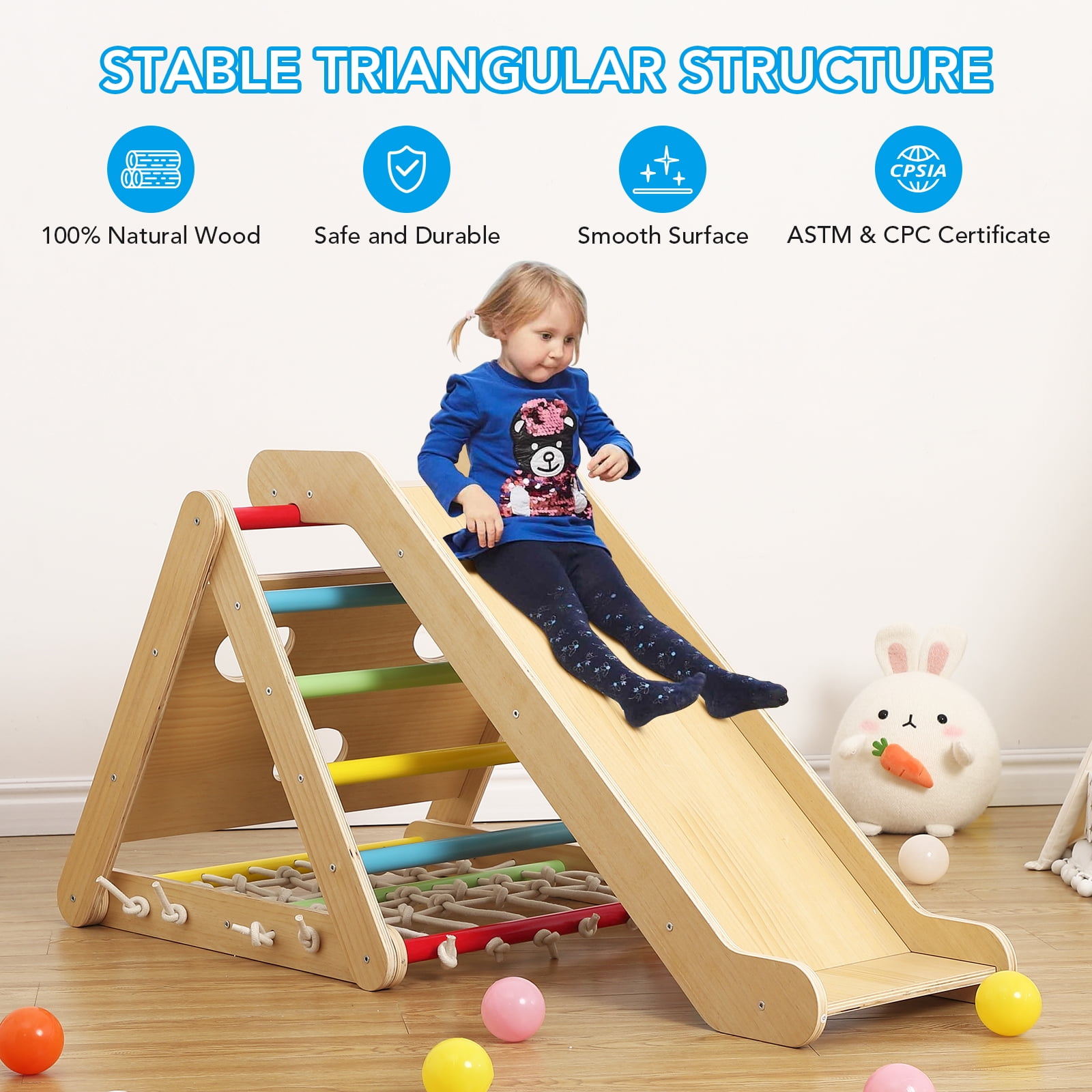 Studyset Wooden Climbing Gym Playset for Kids - 2 in 1 Triangle Climber ...
