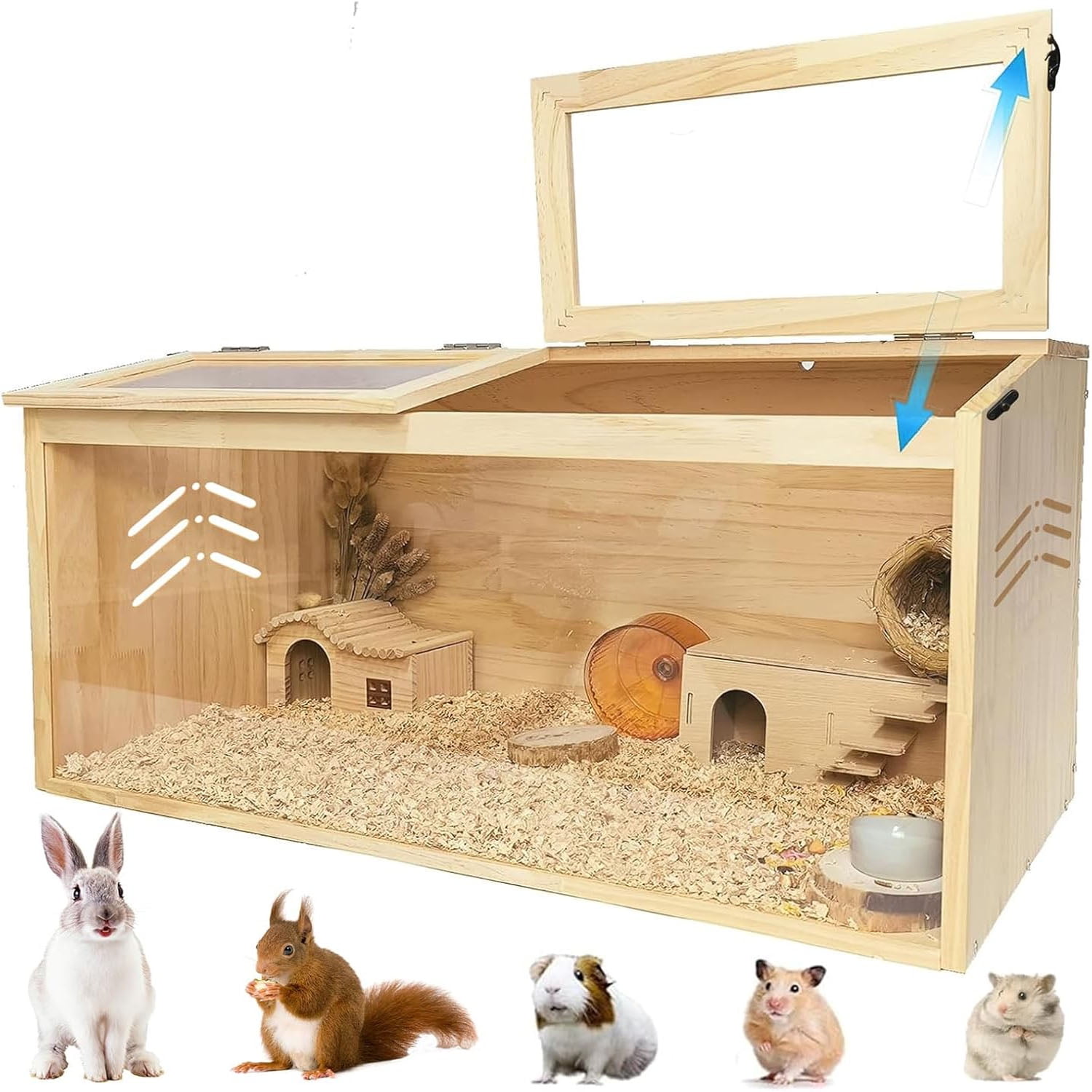 Studyset Wooden Hamster Cage, Natural Wooden Hamster Habitat With ...