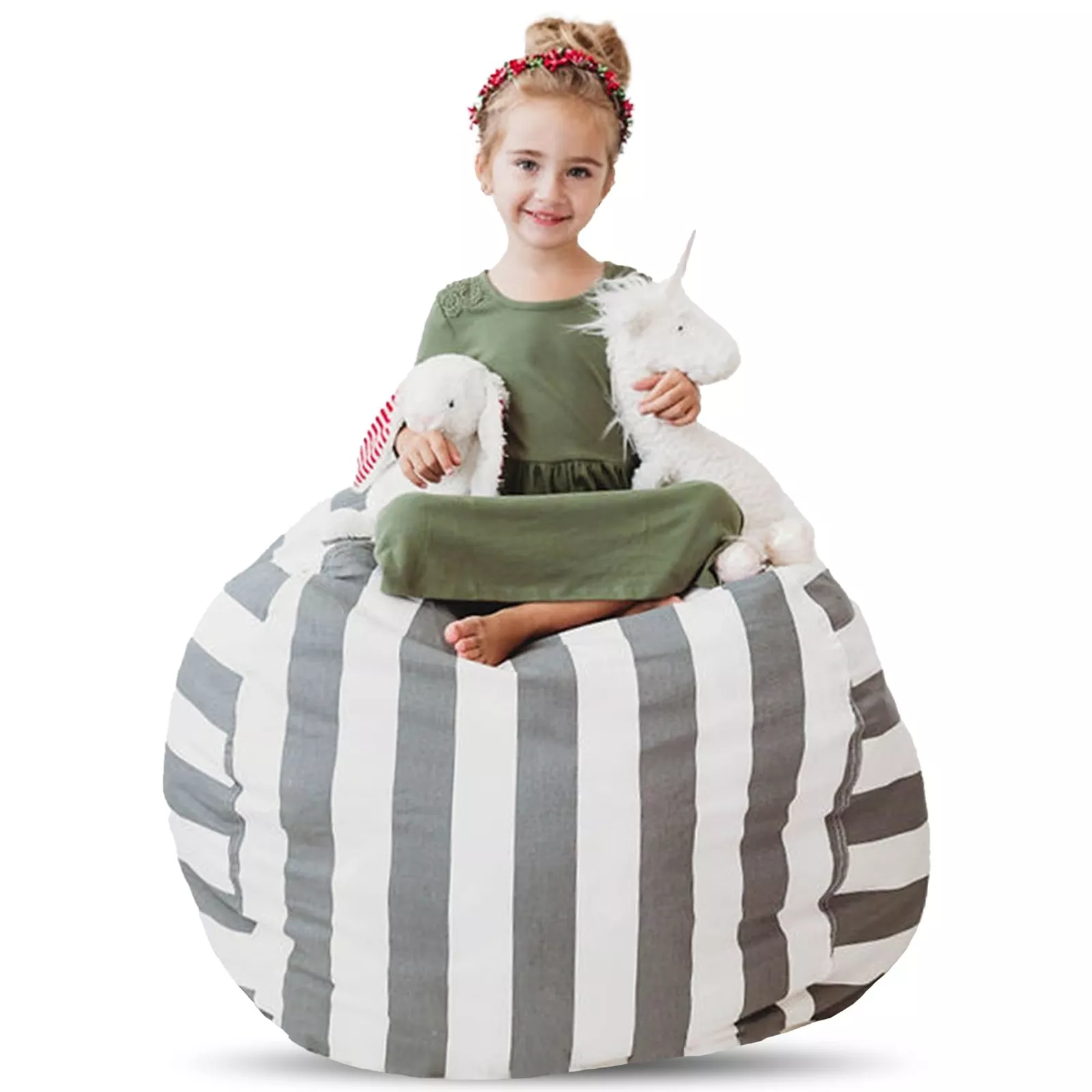 Stuff ’n Sit XL 38’’ Bean Bag Storage for Stuffed Toys, Grey/White ...