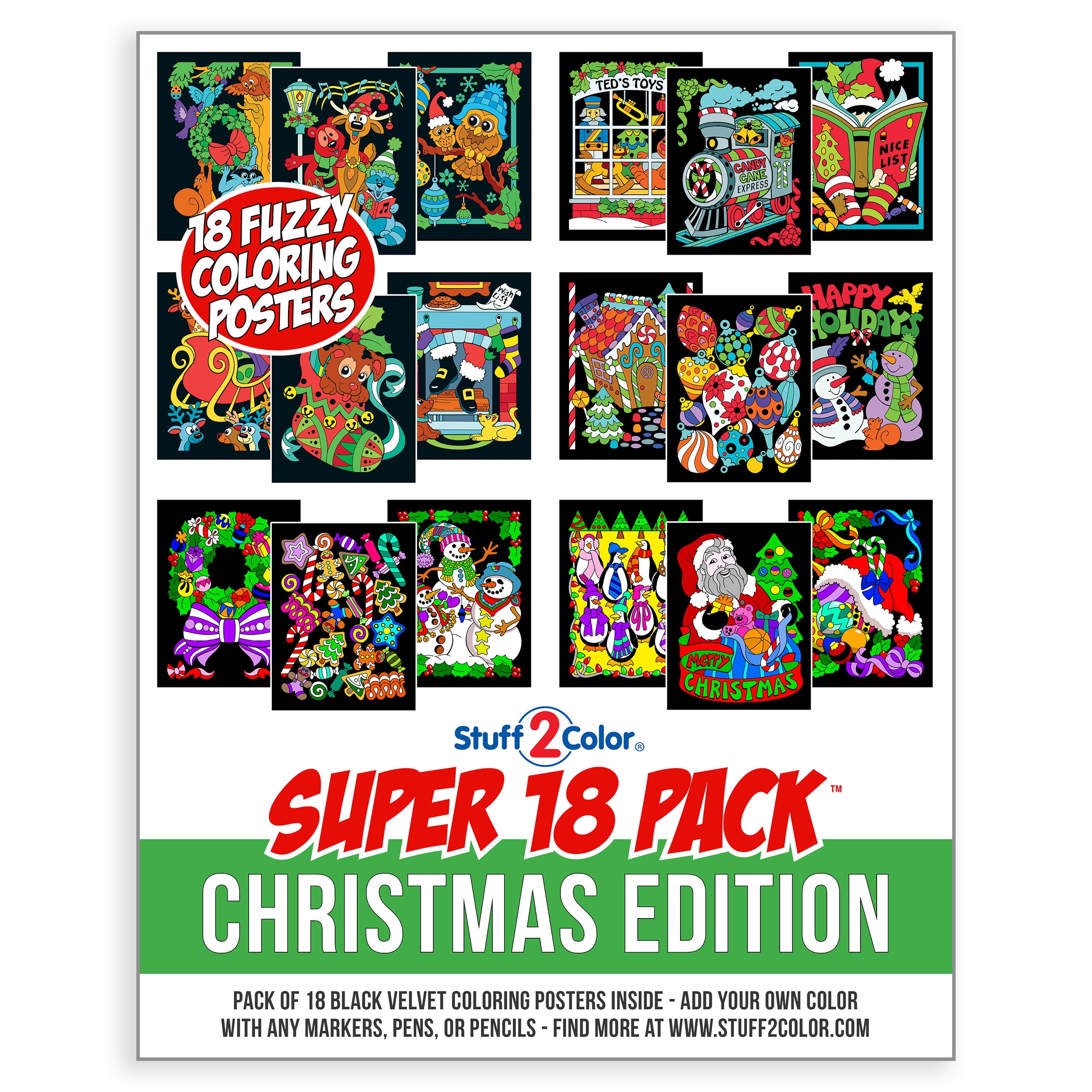 Stuff2Color Super Pack of 18 Fuzzy Velvet Coloring Posters - Christmas ...
