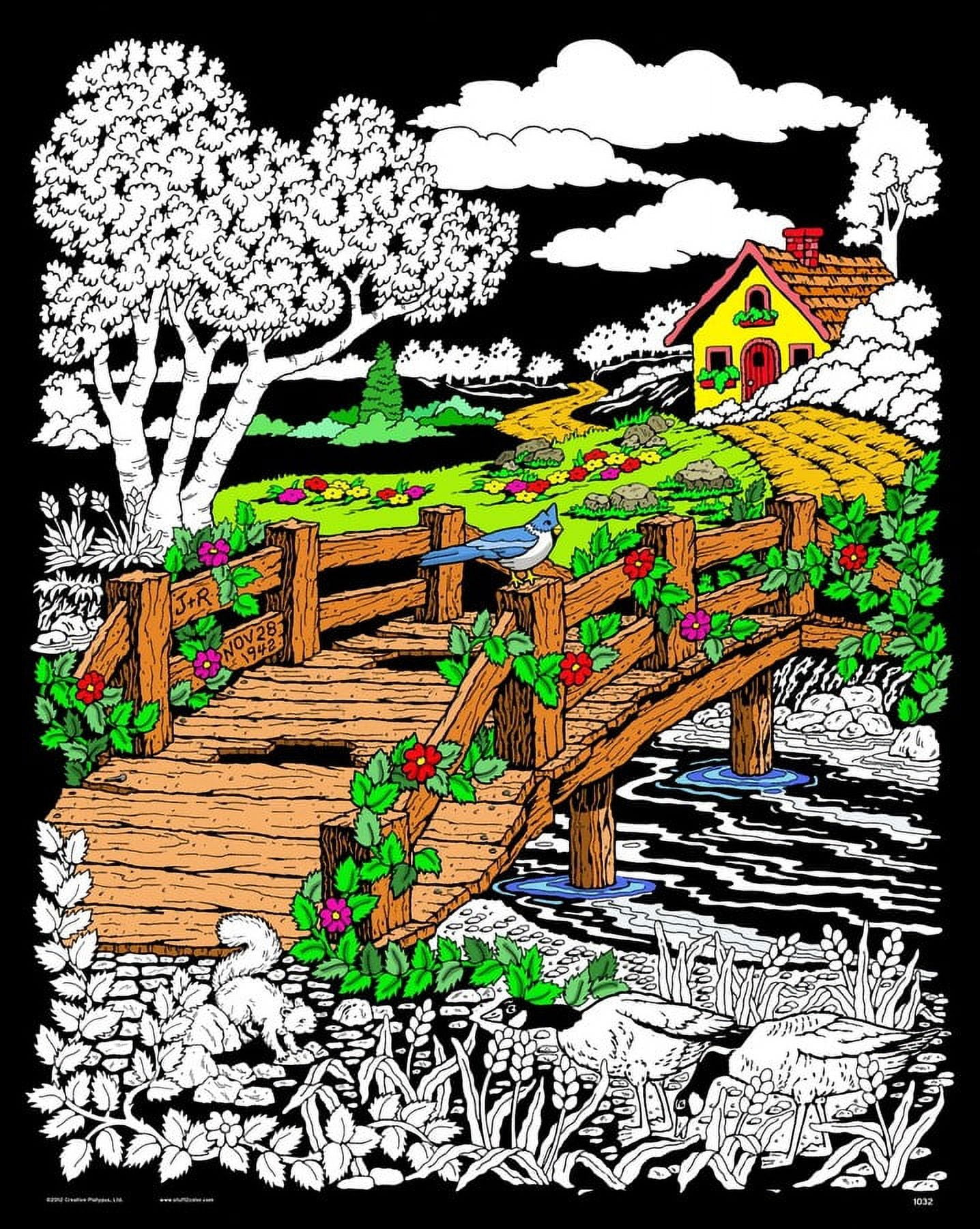 Wooden Bridge Art - Fuzzy Velvet Coloring Poster for Adults, 16x20 ...