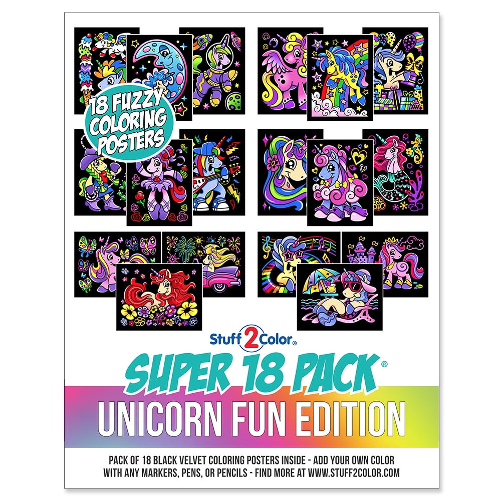 Stuff2Color Super Pack of 18 Fuzzy Velvet Coloring Posters Unicorn Fun ...